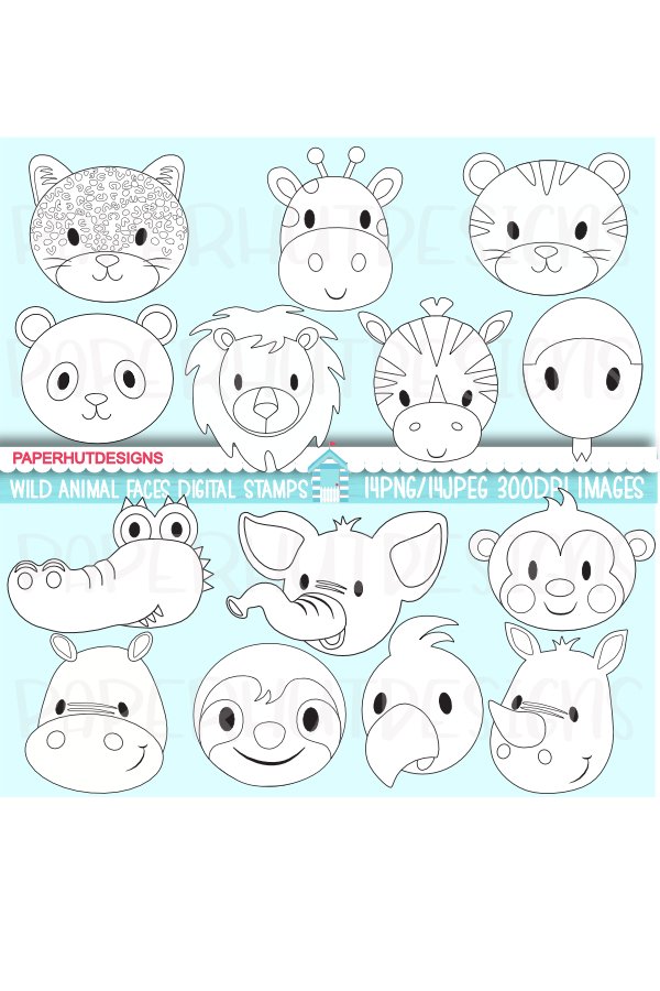 Jungle Animal Faces Digital Stamps (735364)