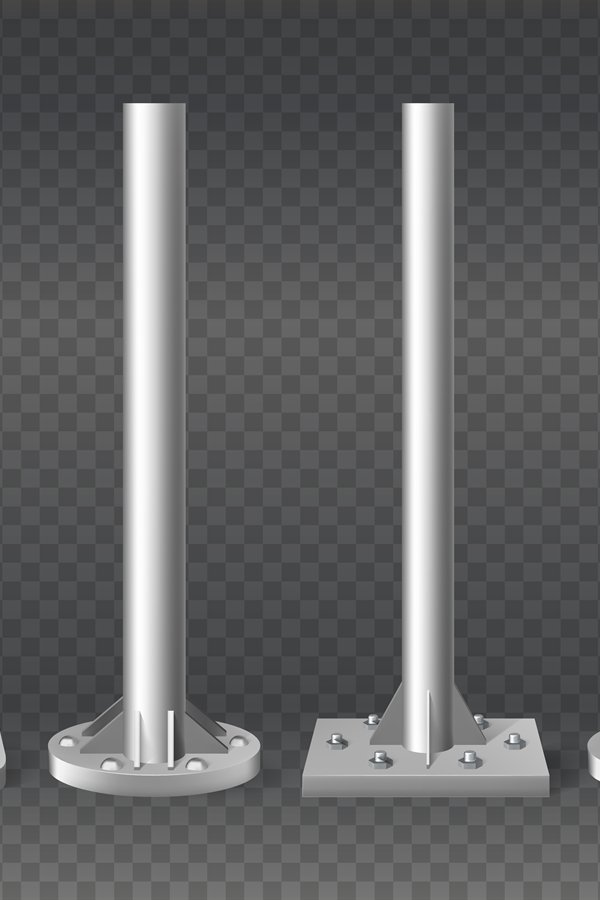 Realistic steel pillars. Metal cylinder pole pipes, 3d steel