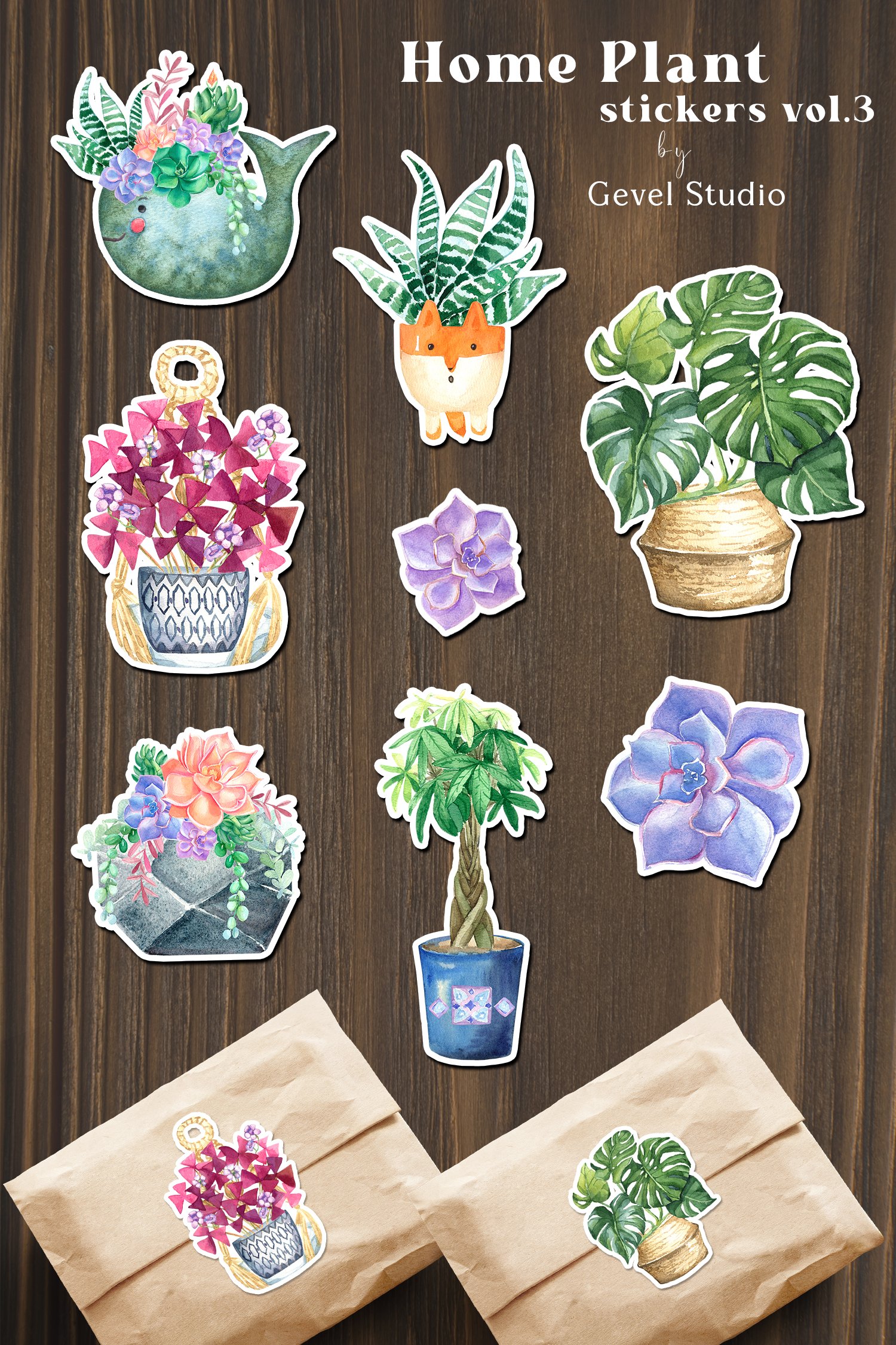Watercolor home plants sticker bundle - House potted plants