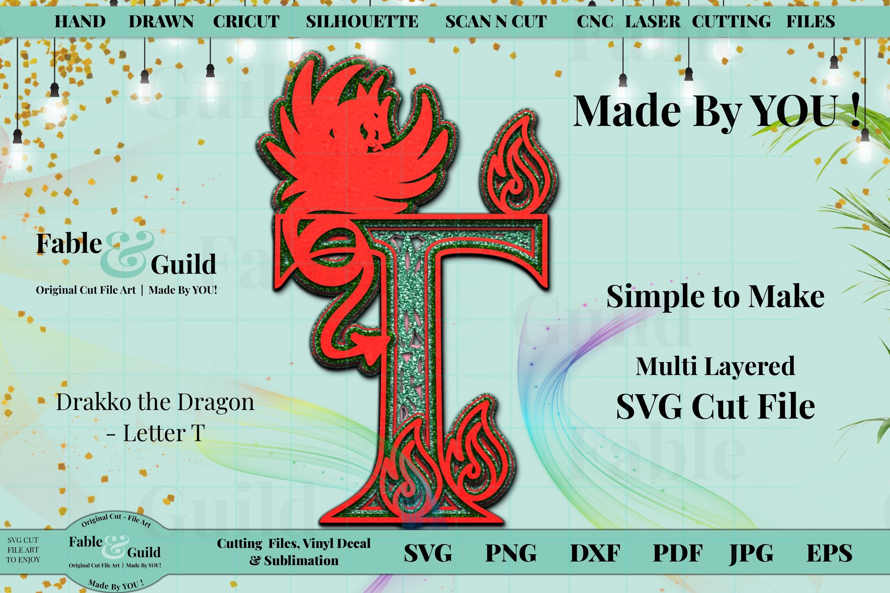 Dragon Fire SVG Alphabet Monogram 3D Layered Letter Design