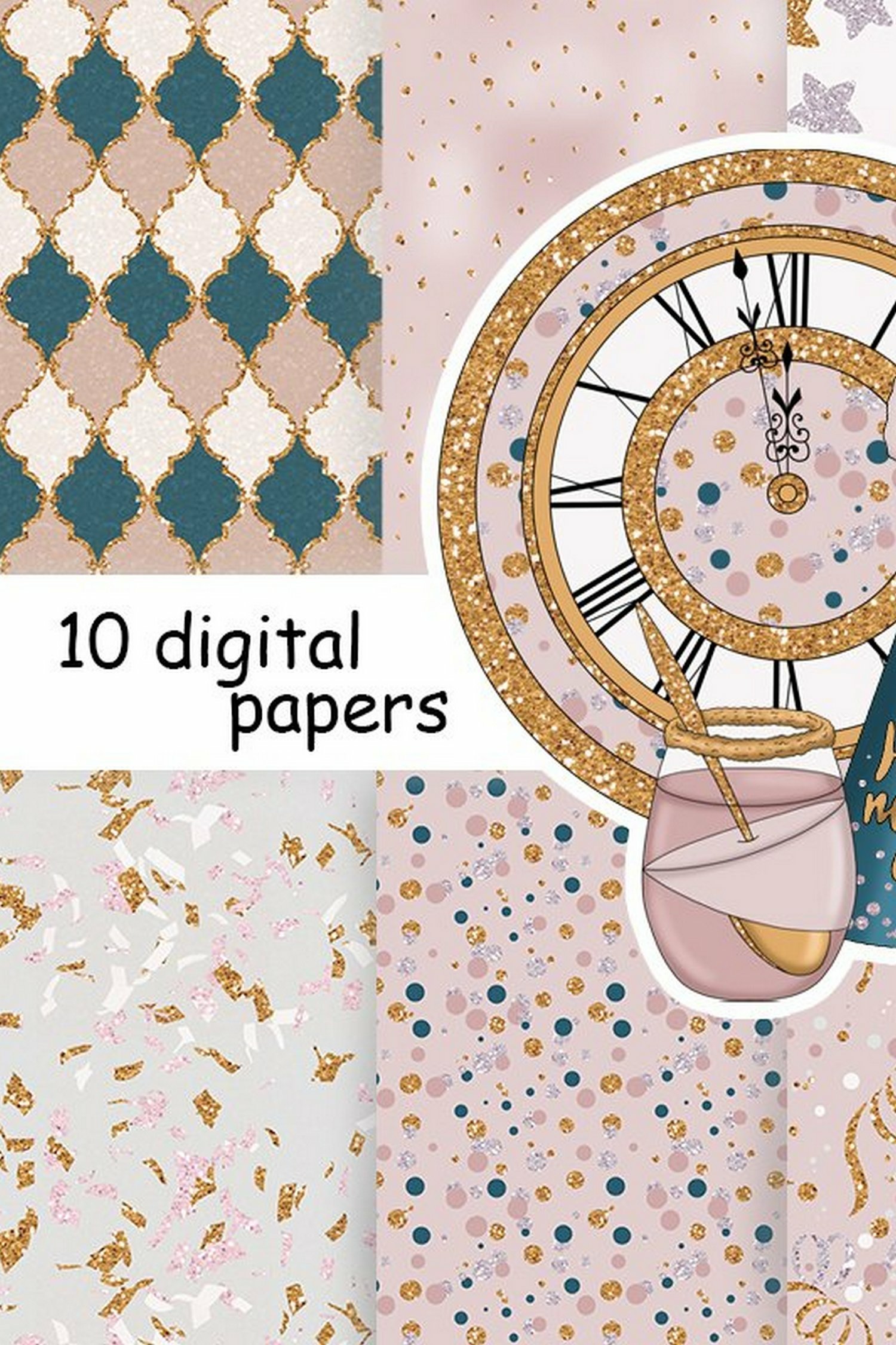 Happy New Year Digital Paper | Winter Holiday Pattern