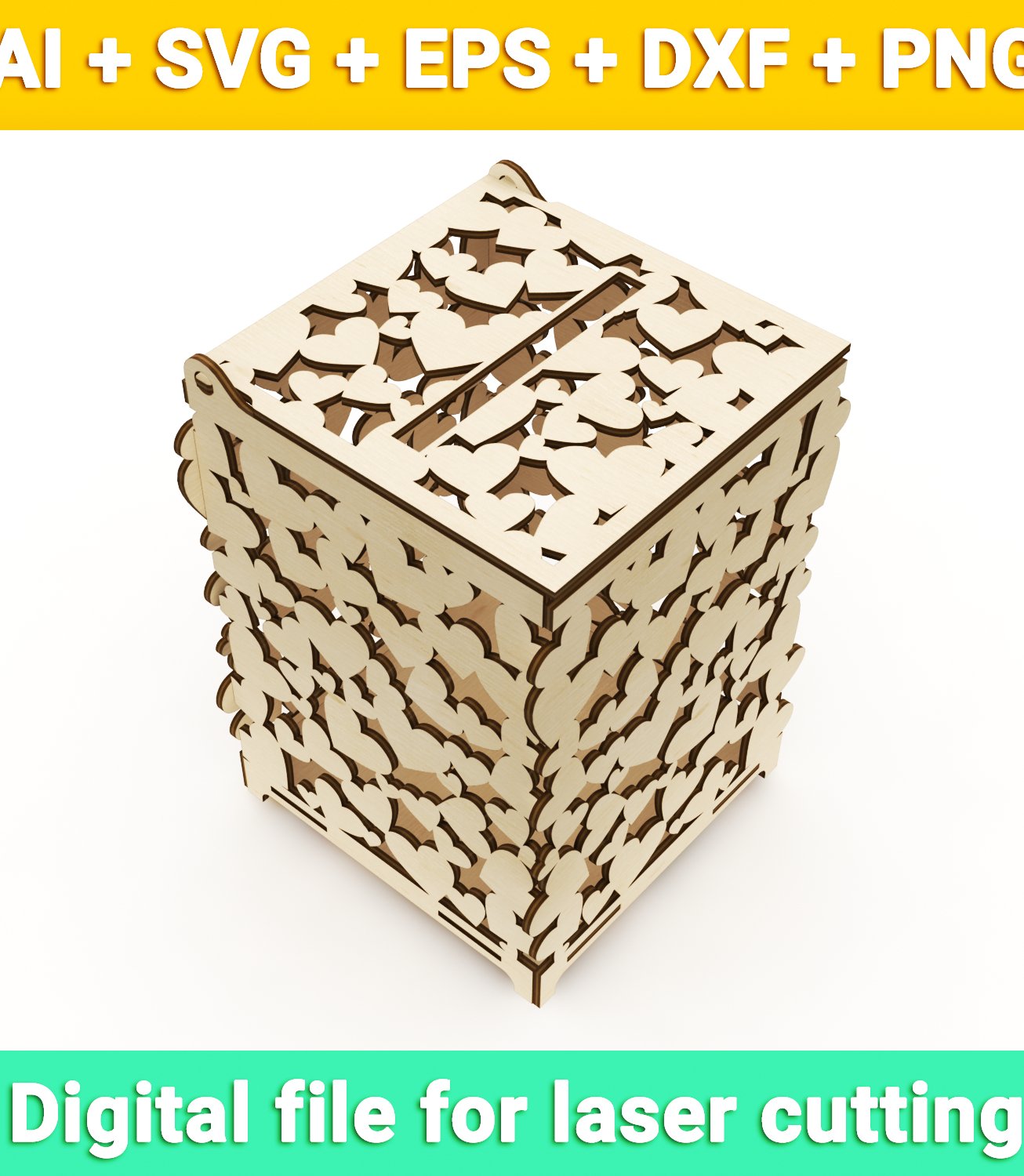 Box for envelopes "Hearts" vector for CNC svg vector file