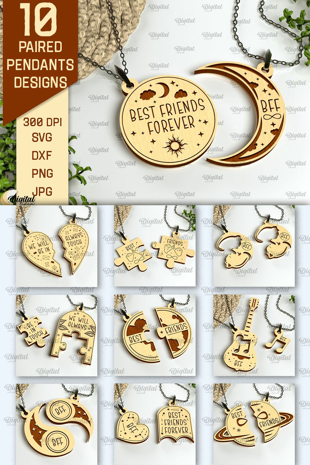 Paired Pendants Laser Cut Bundle. Couples Pendants SVG