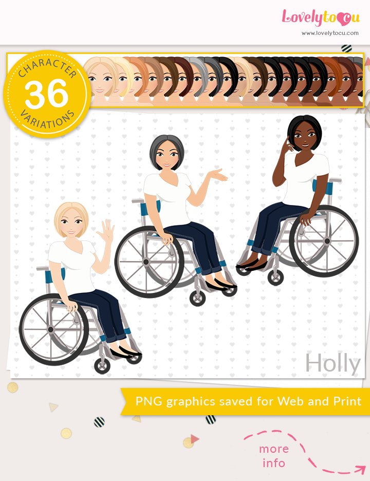 Wheelchair woman avatar, girl illustration, Holly LVW03