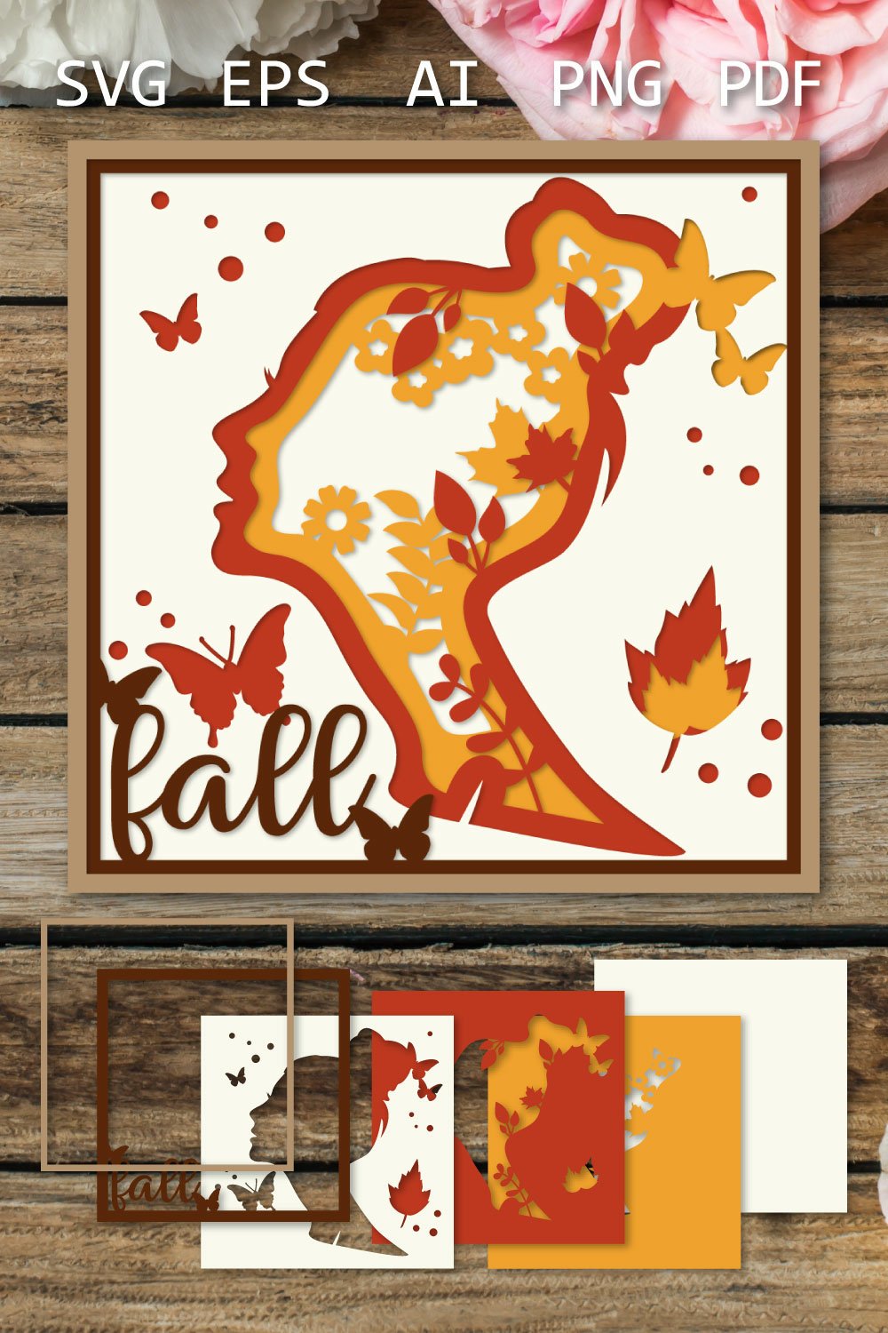 Fall SVG Layered papercut, Girl 3D Shadow box paper template