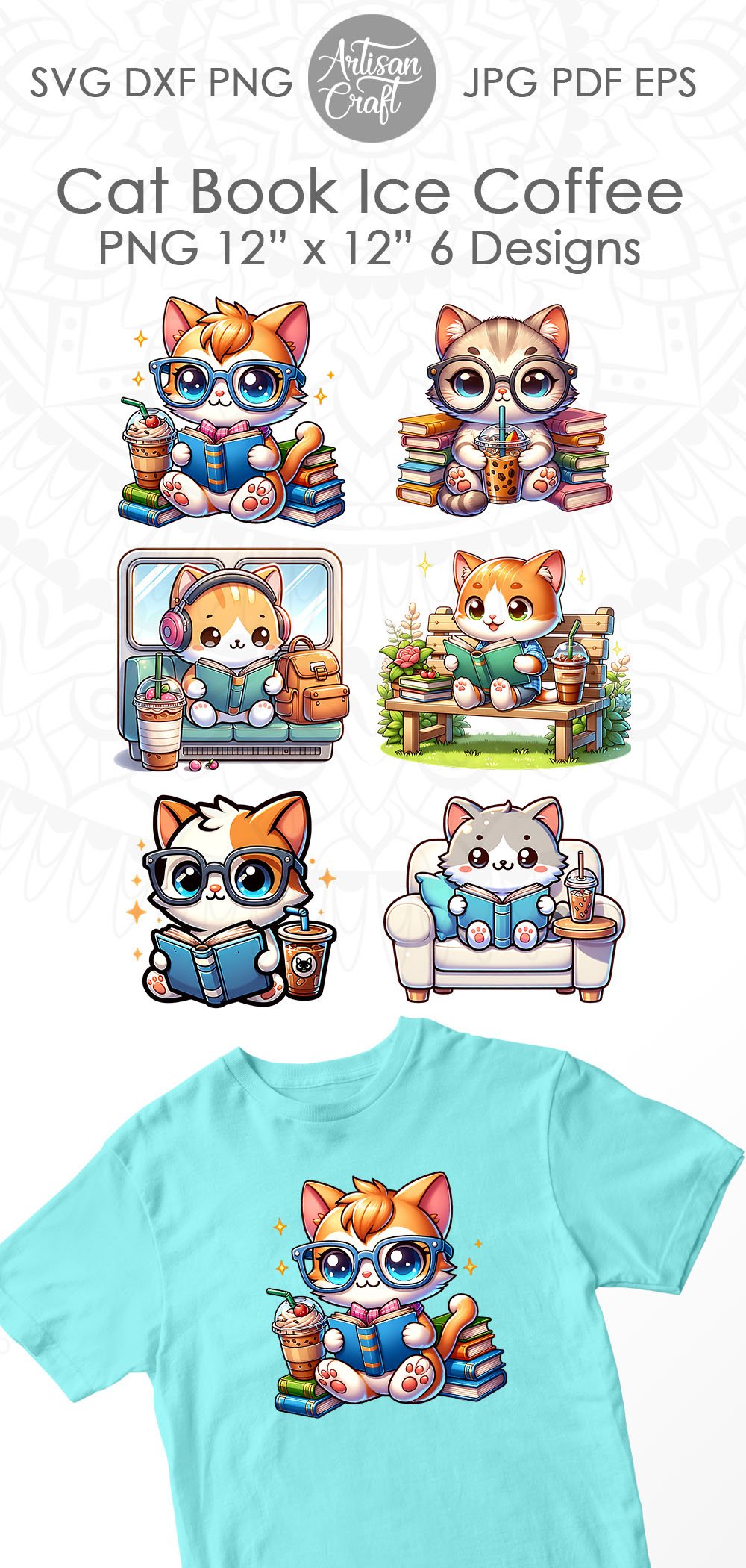 Cute cat reading book | cat with headphones | cold coffee