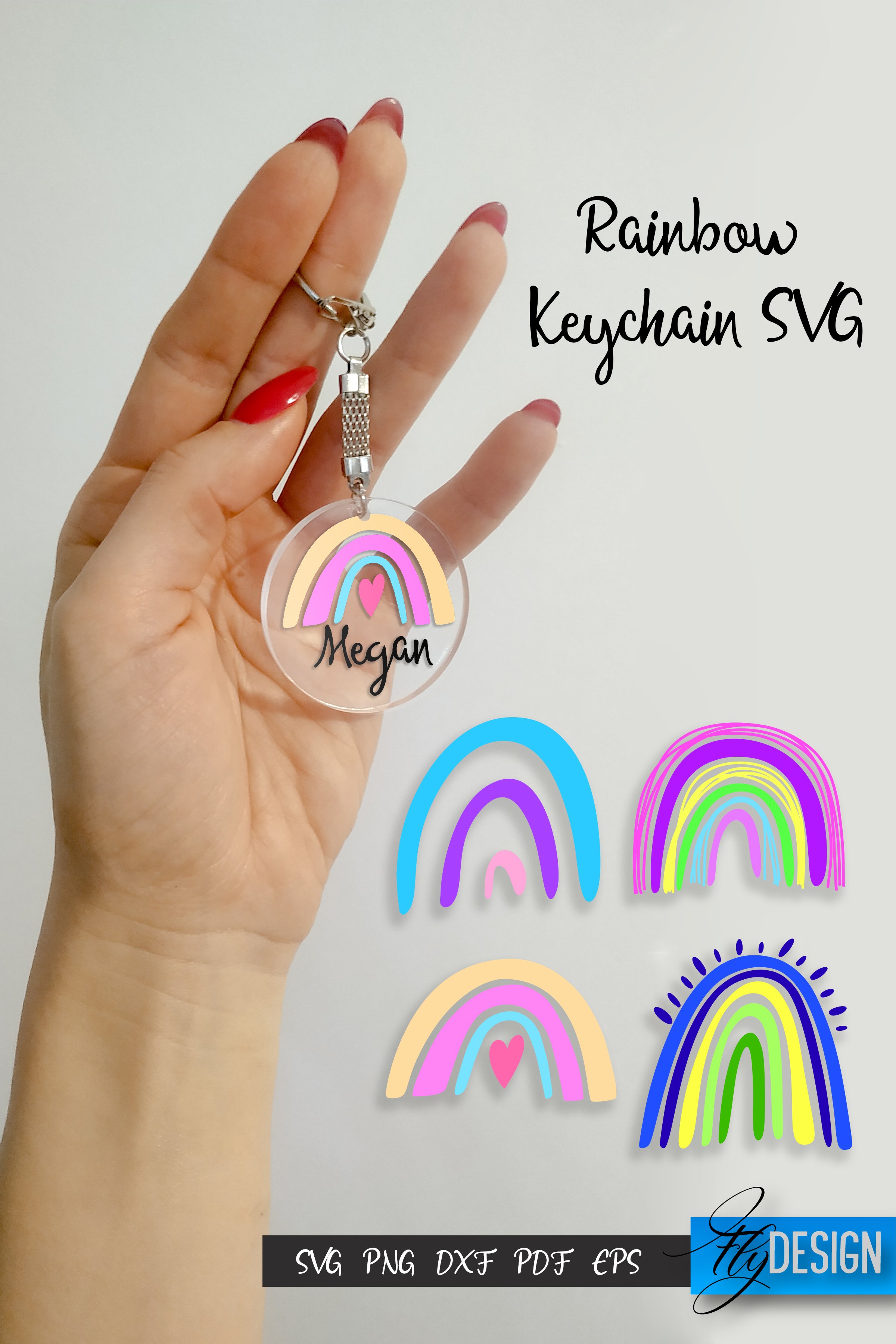 Rainbow Keychain. Rainbow SVG Design. Round Key Keychain.
