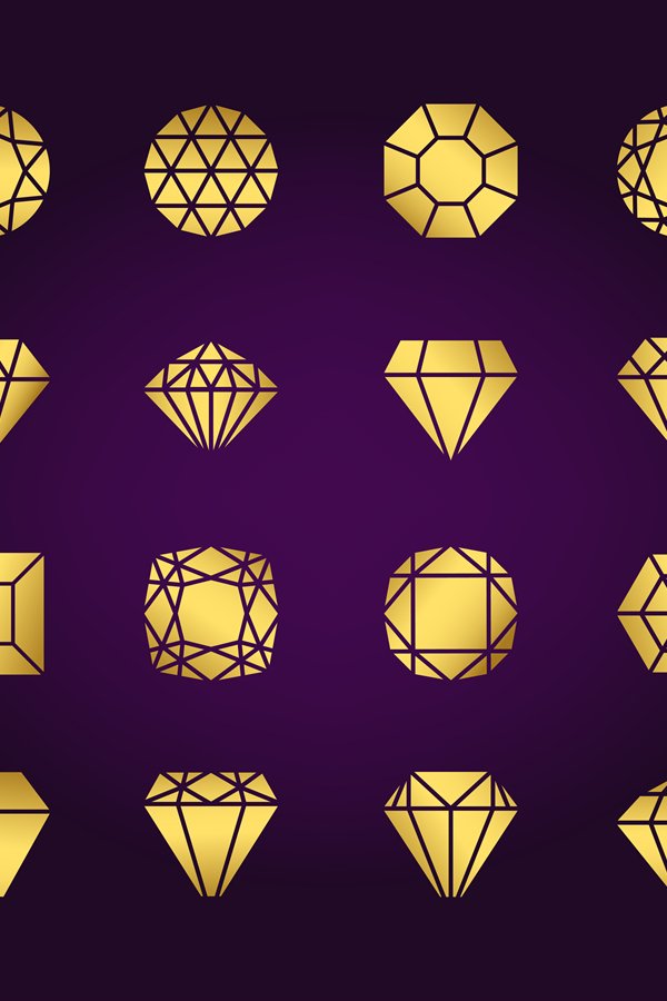 Diamonds shapes gold icons set