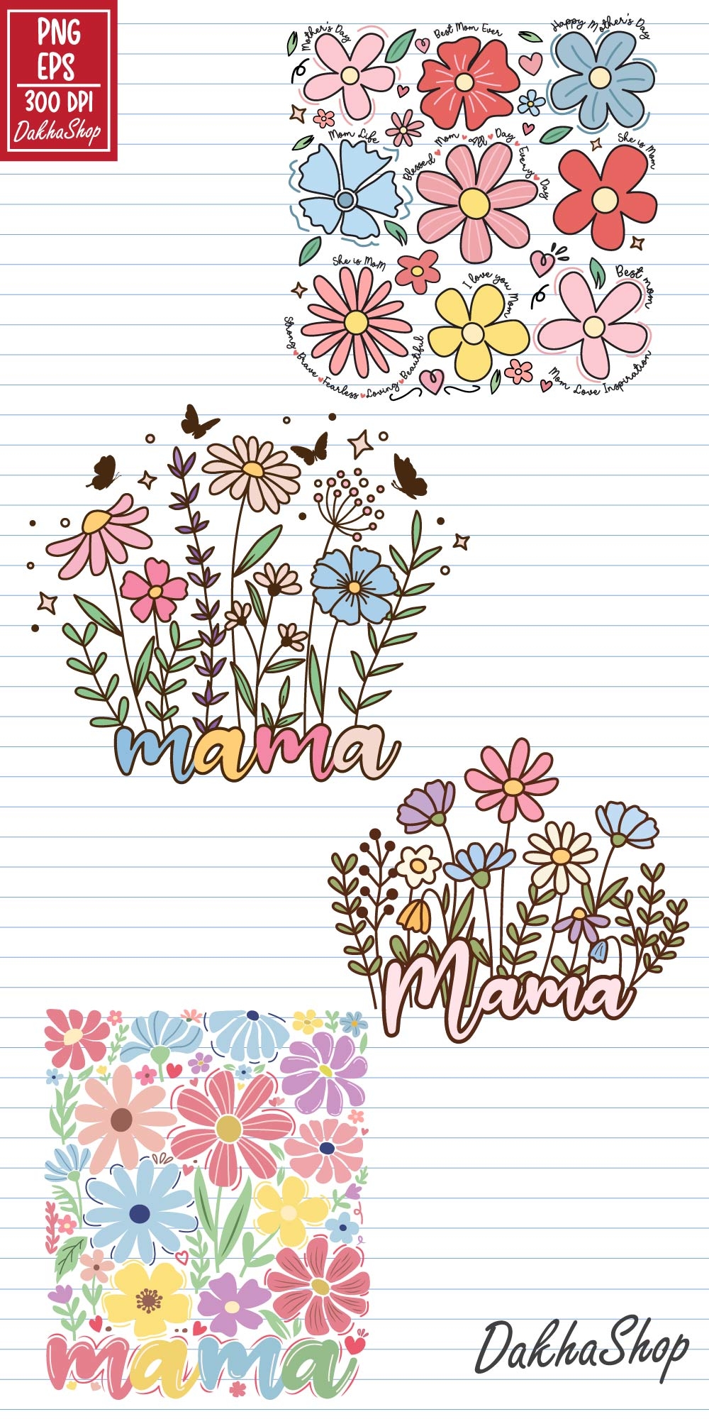 Mothers Day Png, Mama Flower Png, Mama Png, Floral Mom Png.
