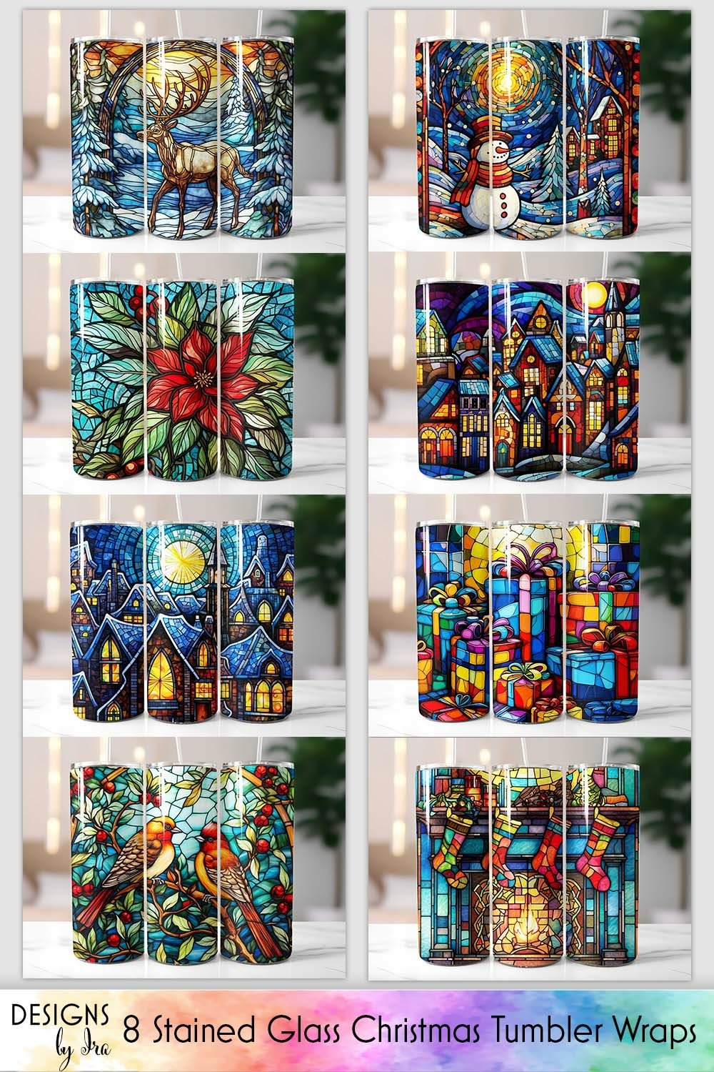 Stained Glass Christmas Tumbler Wrap Sublimation Bundle