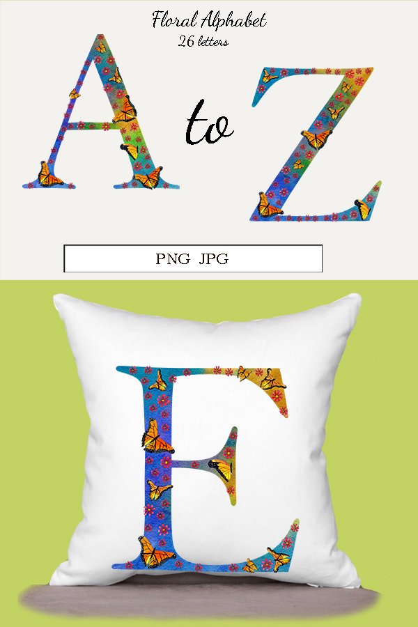 Alphabet, 26 letters png, Butterflies Alphabet, Sublimation