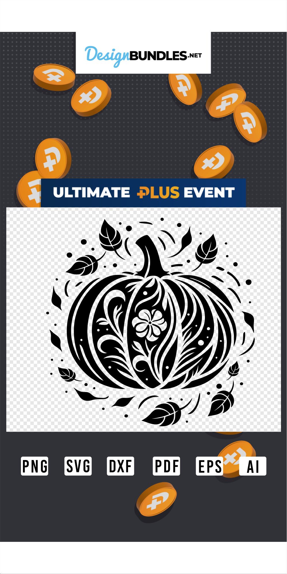 Round Floral Pumpkin SVG, Thanksgiving SVG, Fall SVG
