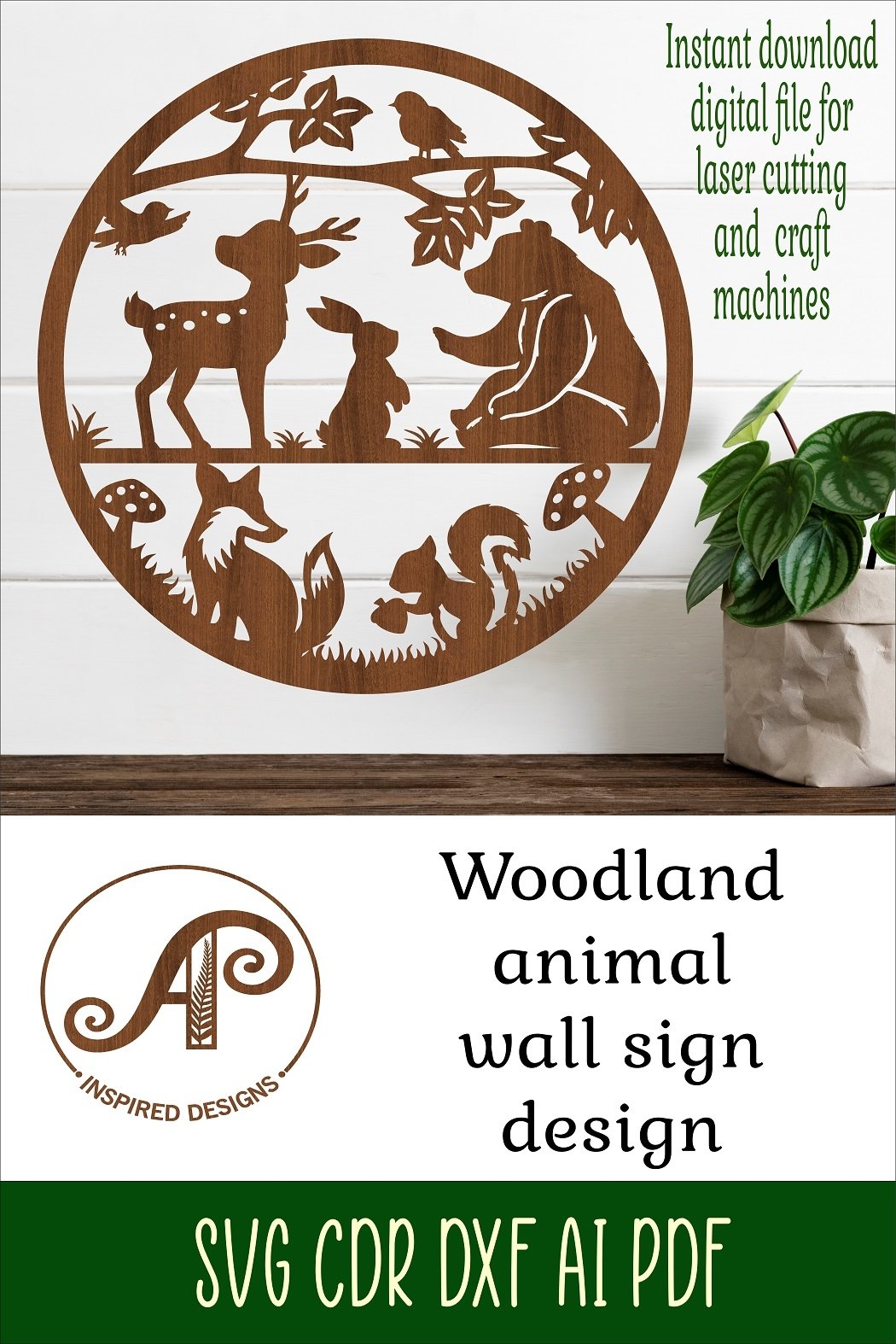 Woodland animals wall art sign, SVG file. vector file