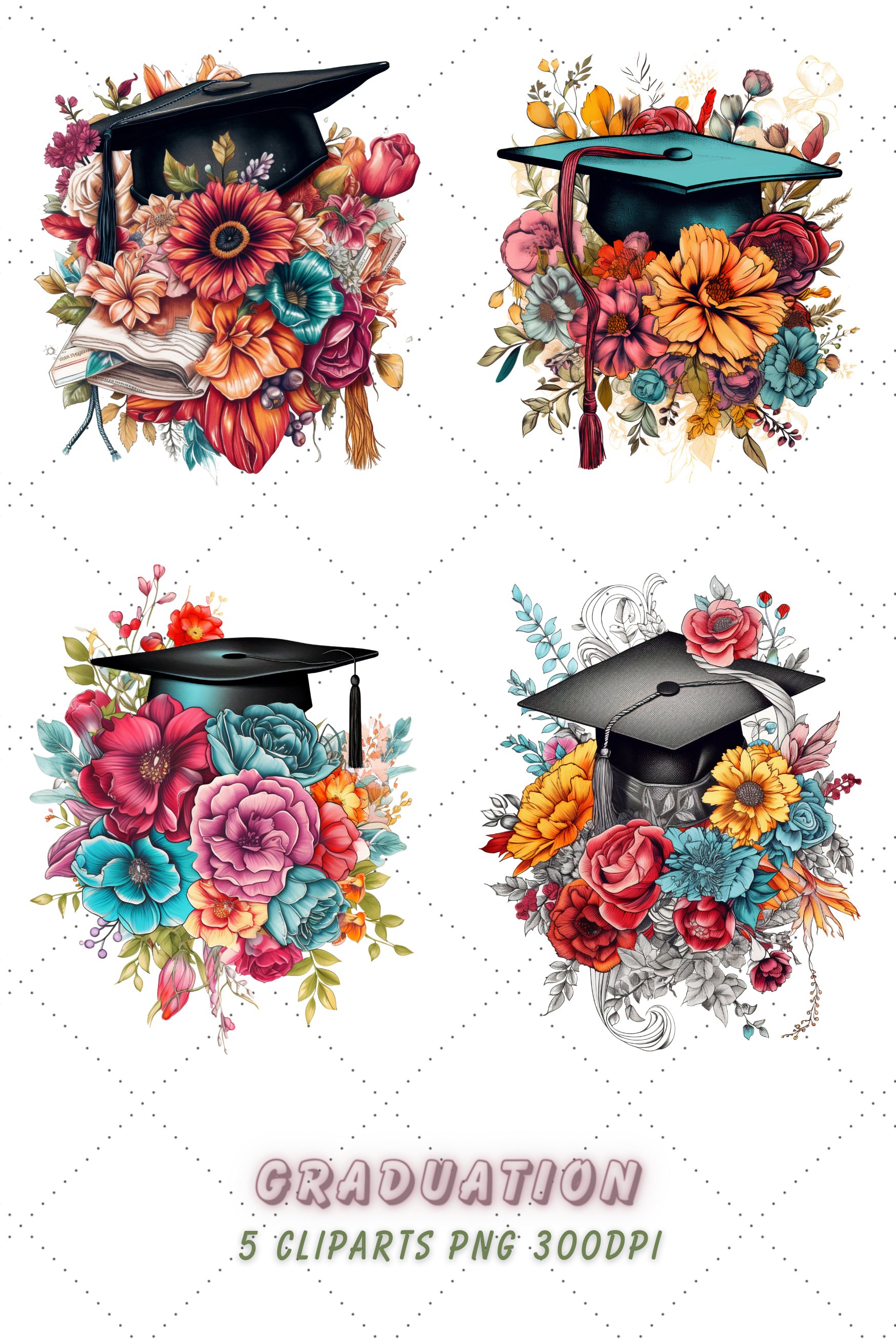 graduation Sublimation Floral Clipart Bundle, Floral