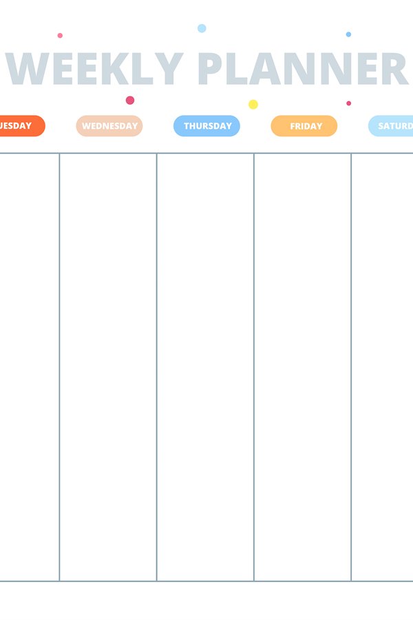 Weekly planning template. Week schedule, school study plan.