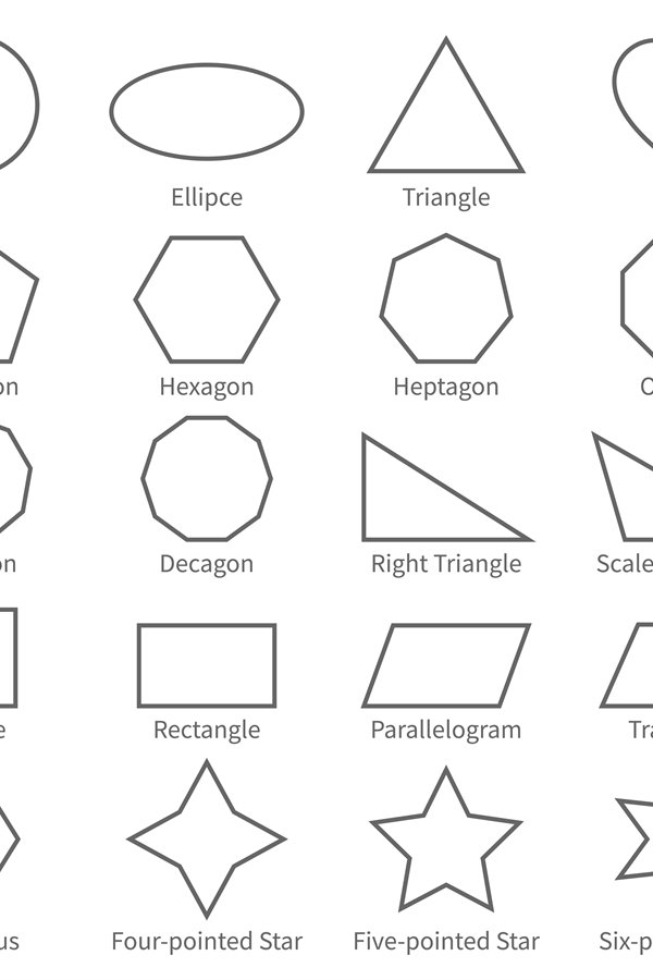 Basic geometric outline flat shapes. Educational geometry ve