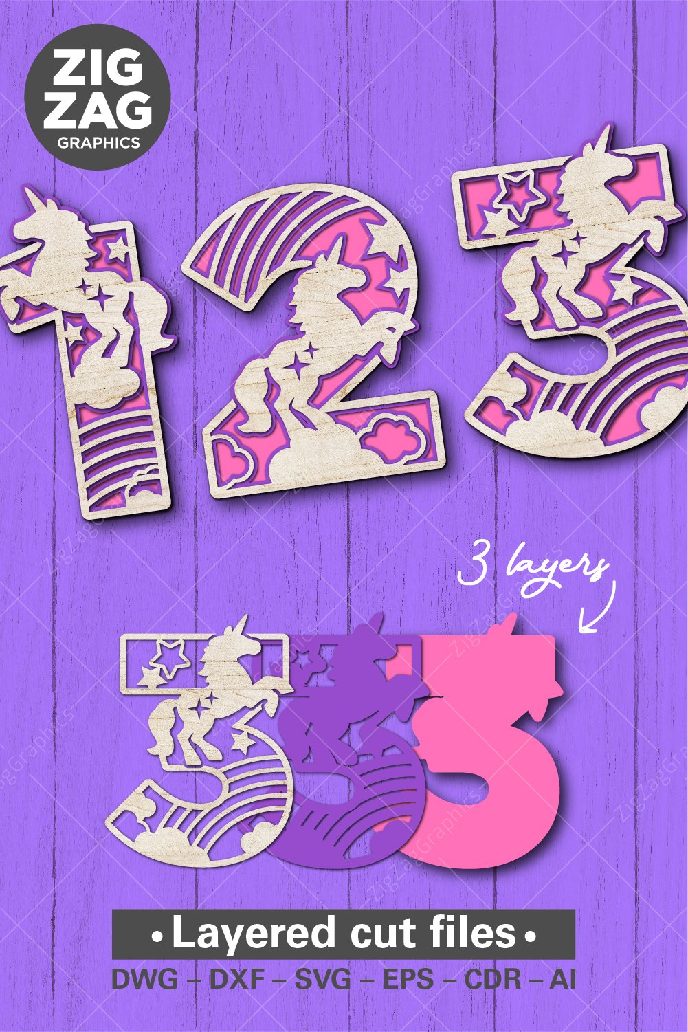 3D Layered Layered Numbers svg bundles cut file