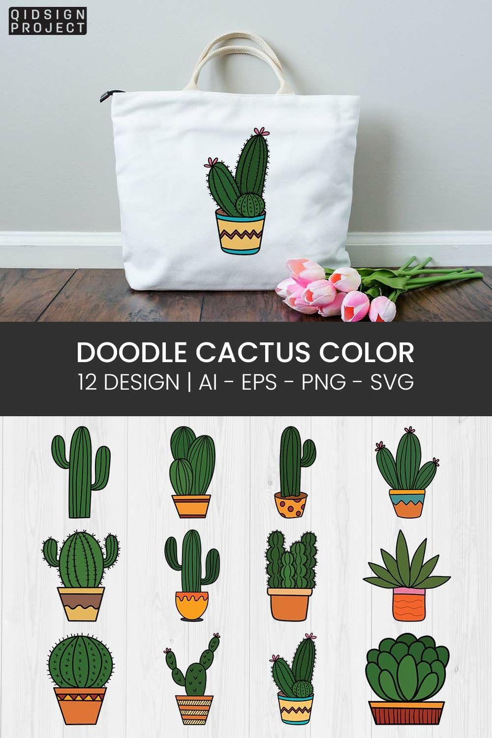 12 Doodle Cactus Color, Cactus Clipart, House Plants Clipart