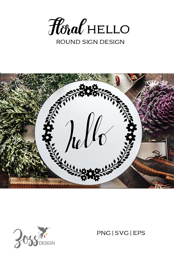 Hello Floral round door sign with floral Wreath