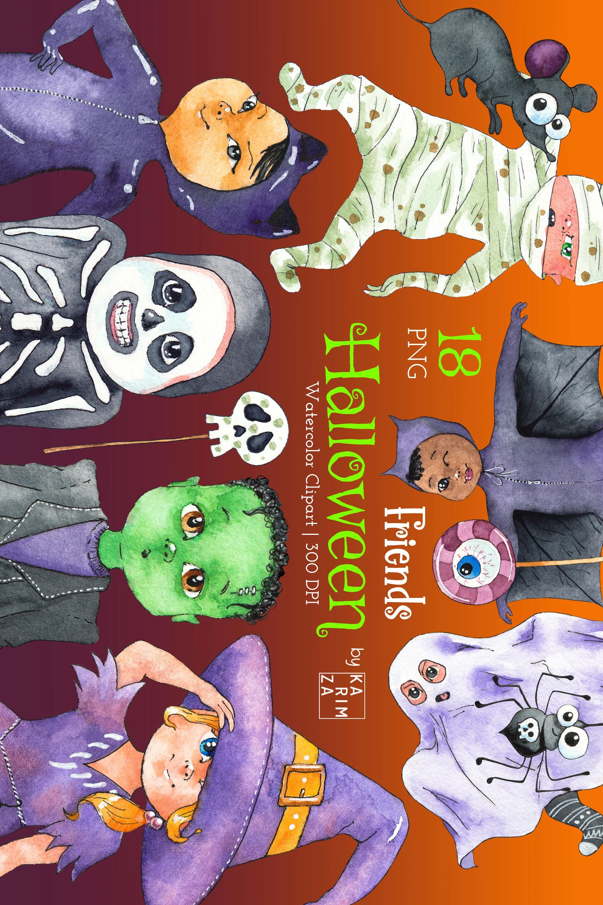 Halloween Creepy Cute KIDS Costume Party Clipart Watercolor