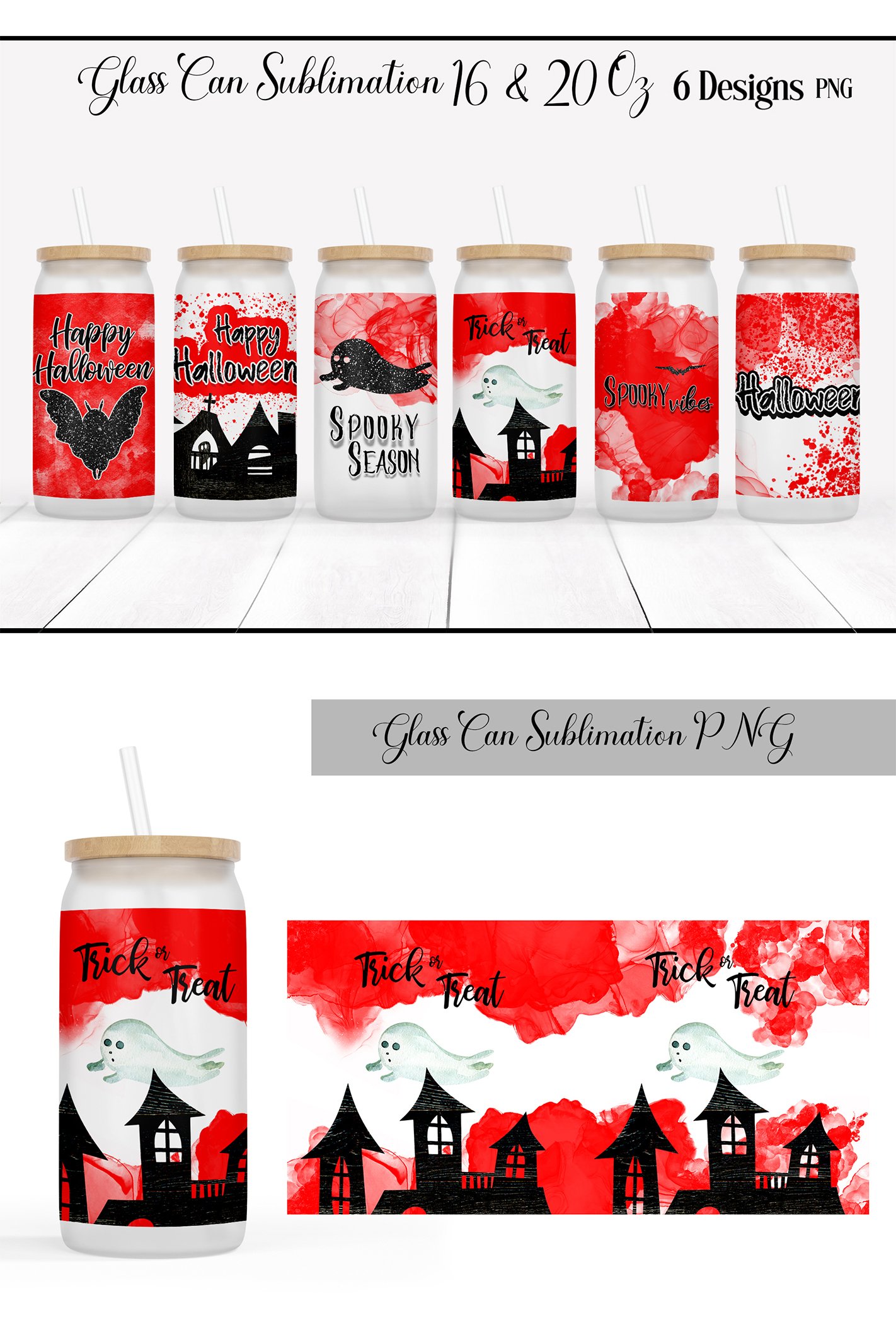 Halloween Glass Can Bundle | Sublimation Design PNG