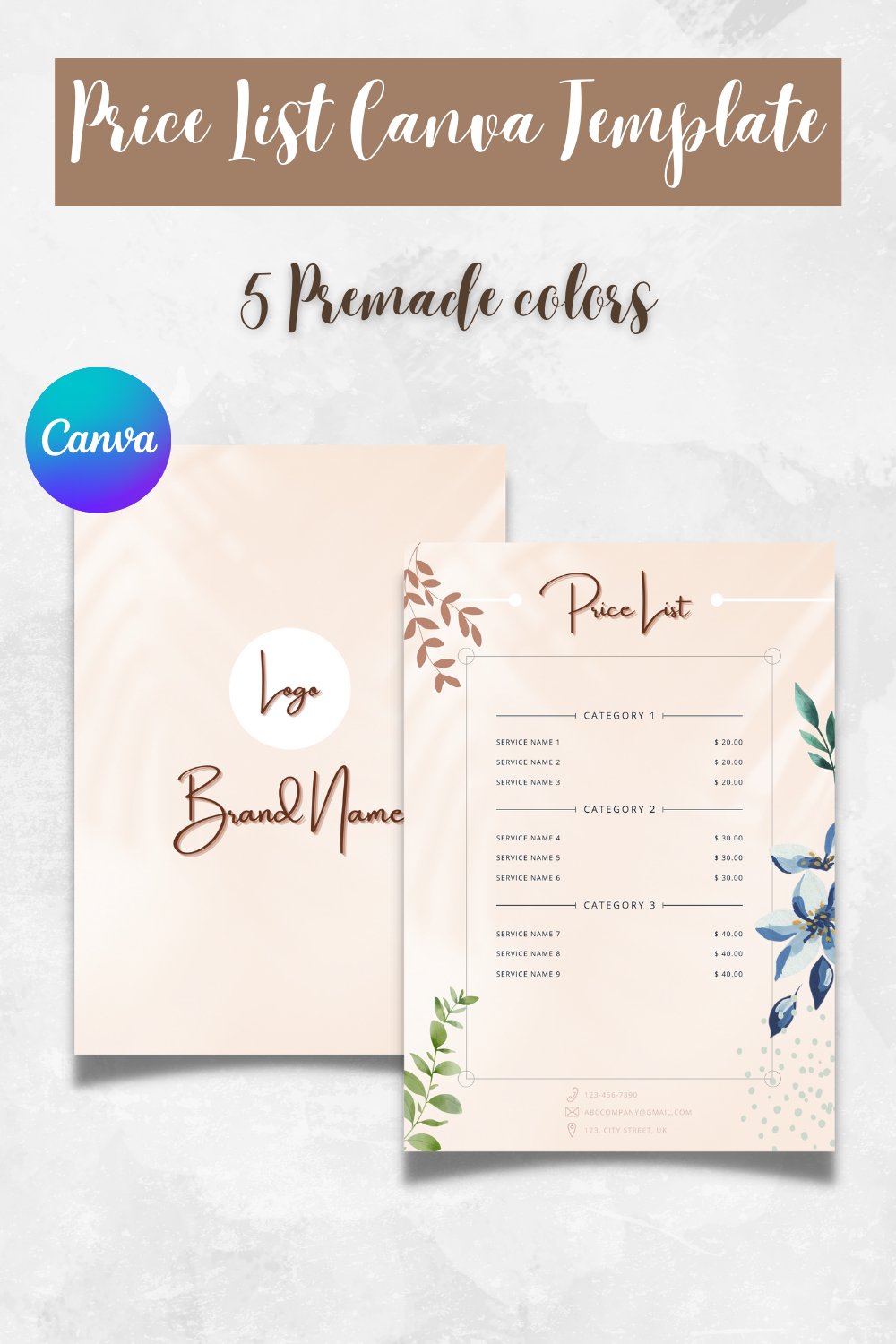 5 Colors Price List Canva Template