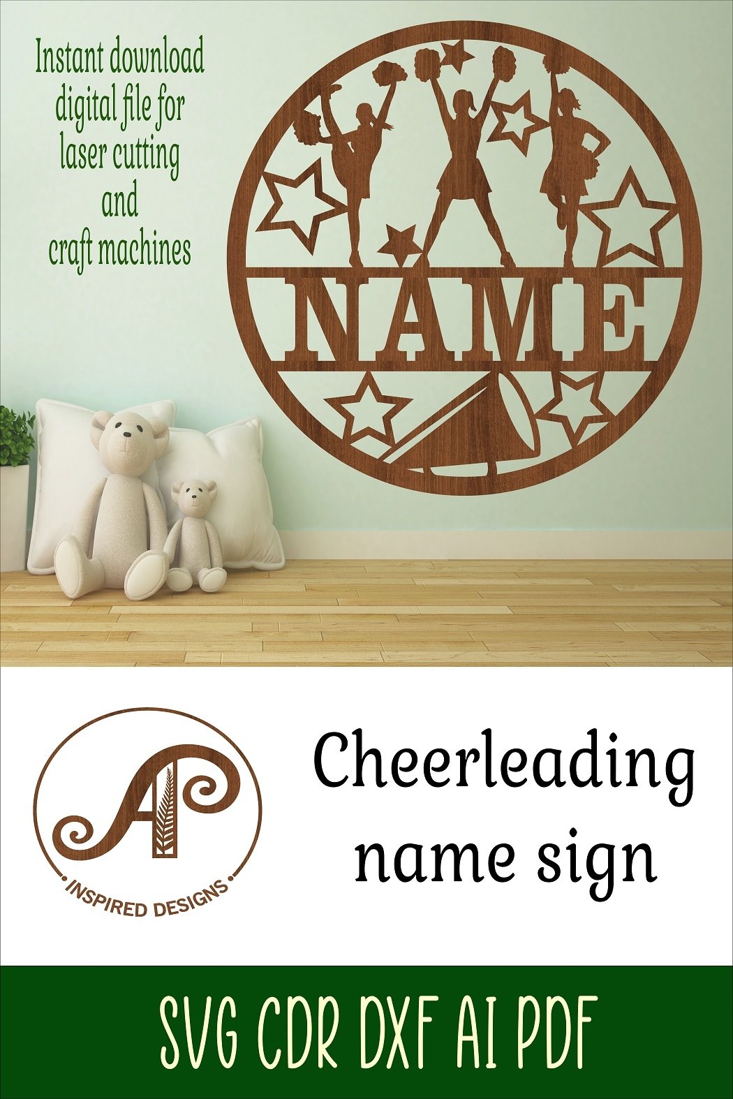 Cheerleading Name sign svg laser cut template