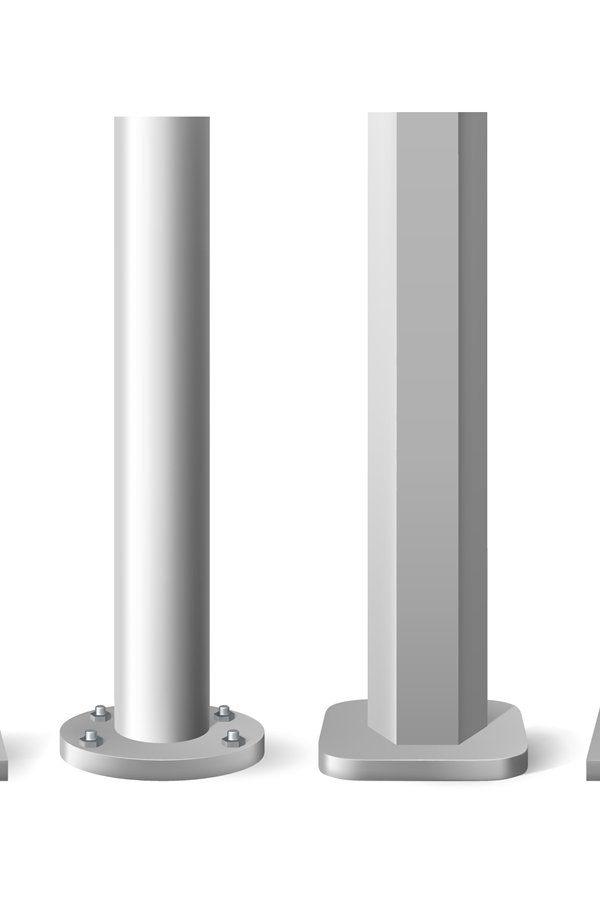 Realistic metal poles. Silver metal vertical pillars, glossy