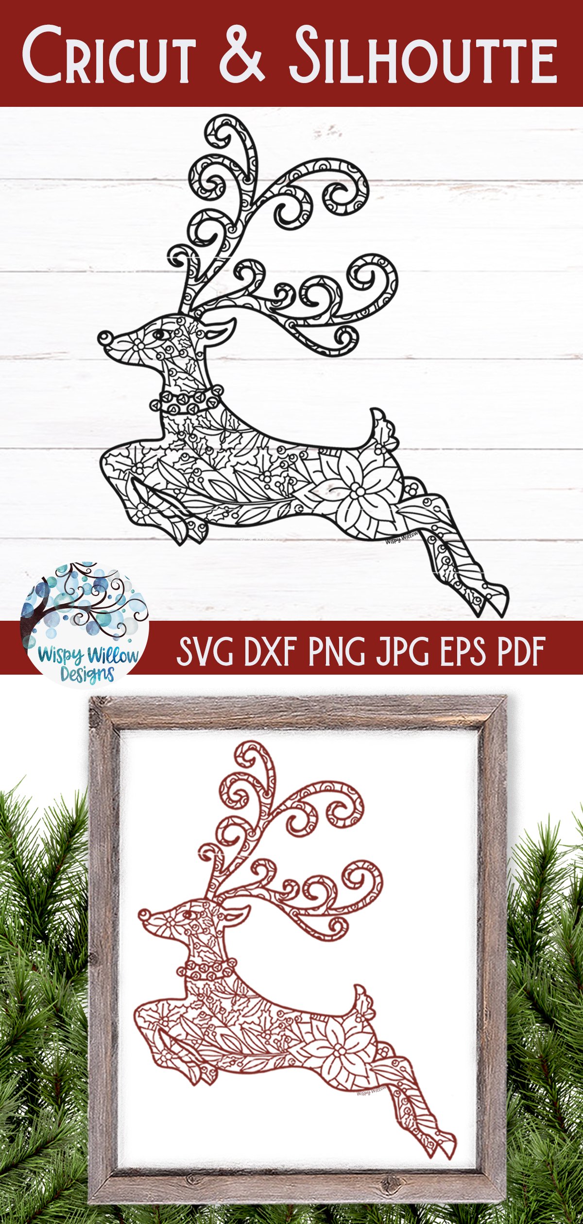 Reindeer Zentangle SVG | Christmas Zentangle SVG Cut File