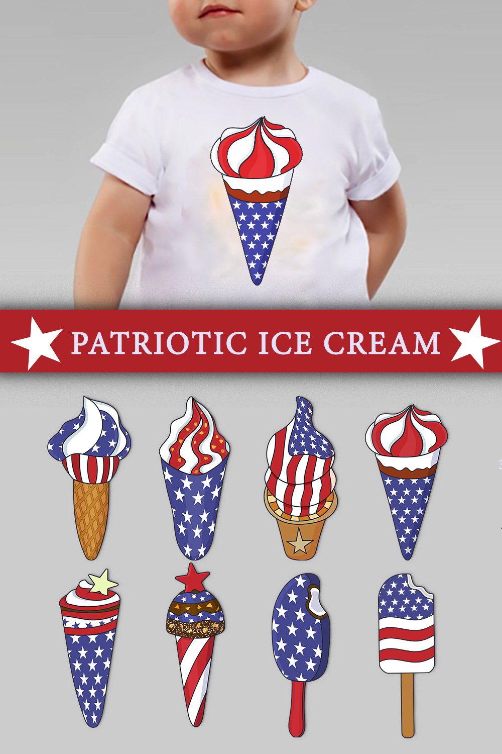 Patriotic Ice Cream. Clip art. Sublimation. 4 July