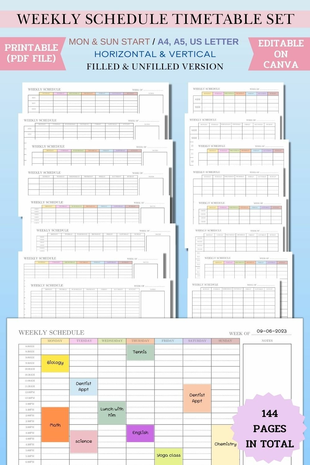 Minimalist Weekly Schedule Timetable - Editable & Printable
