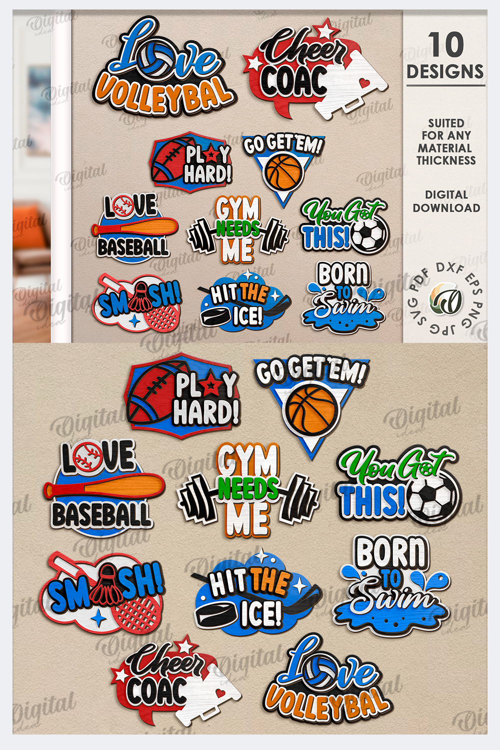 Layered Sports Signs Bundle Laser Cut. Sport SVG