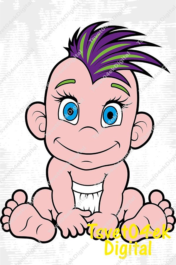 Funny punk baby with a mohawk on his head