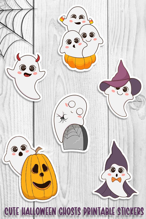 Cute halloween ghosts printable stickers. PNG, (1618395)