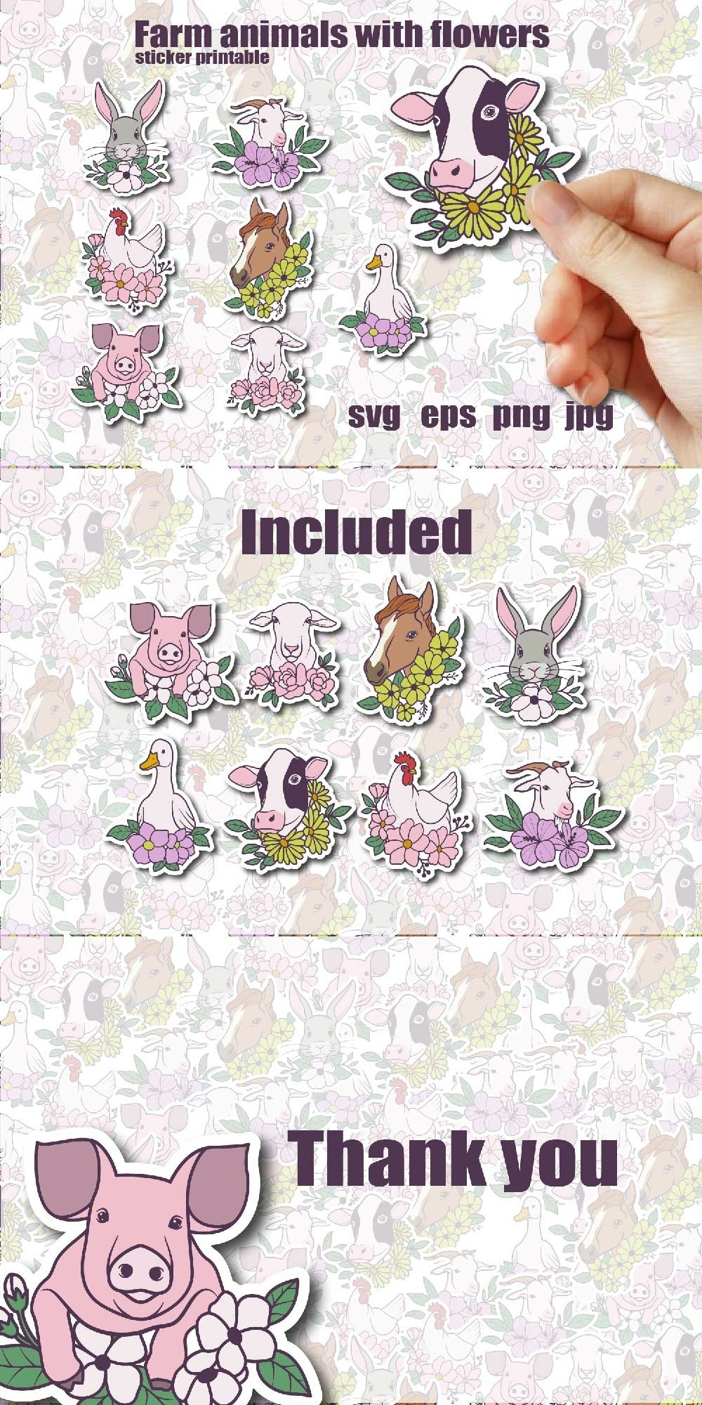 Farm Animal with Flower sticker printable