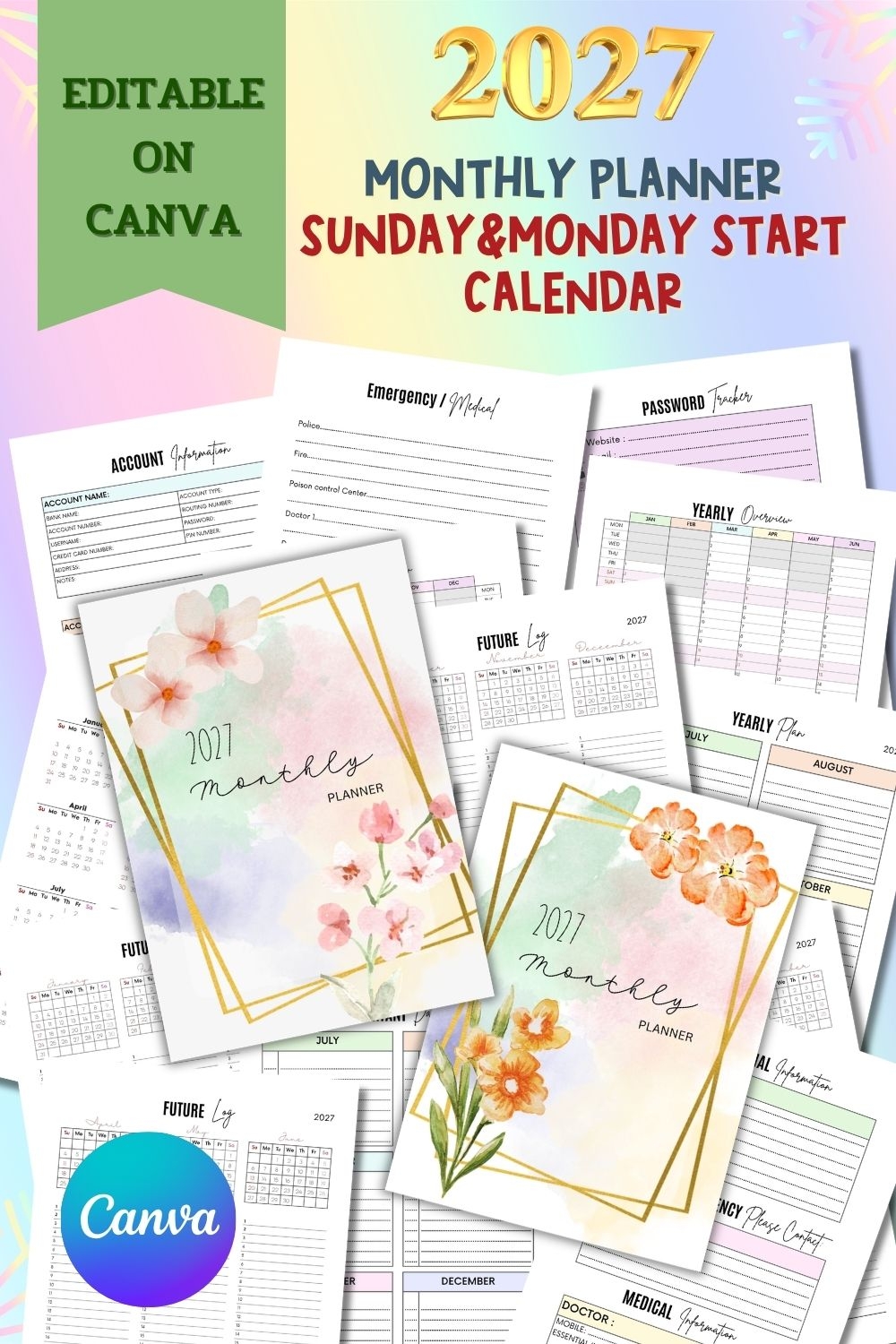 2027 Monthly Planner - Editable Planner