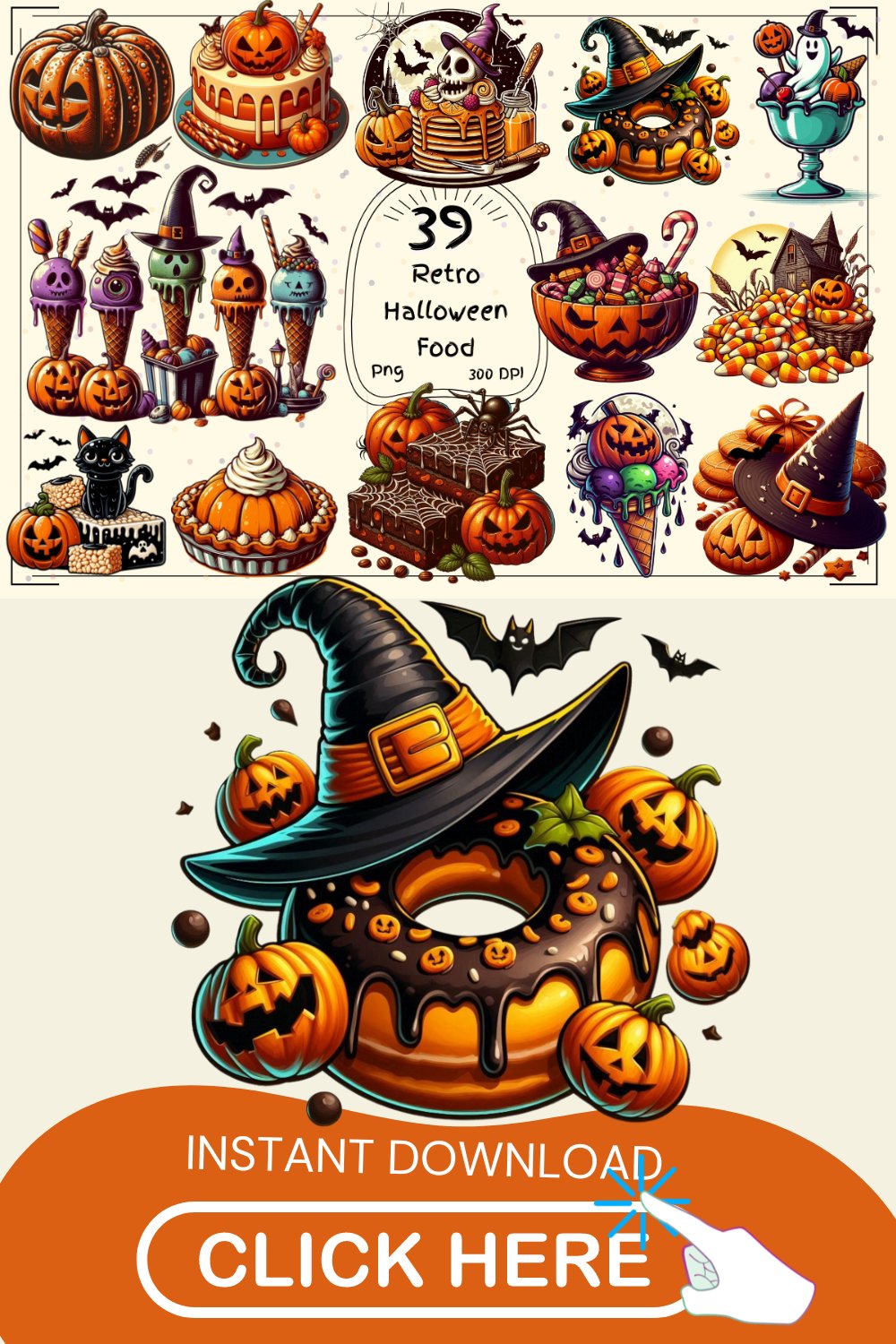 Retro Halloween Food Clipart Collection