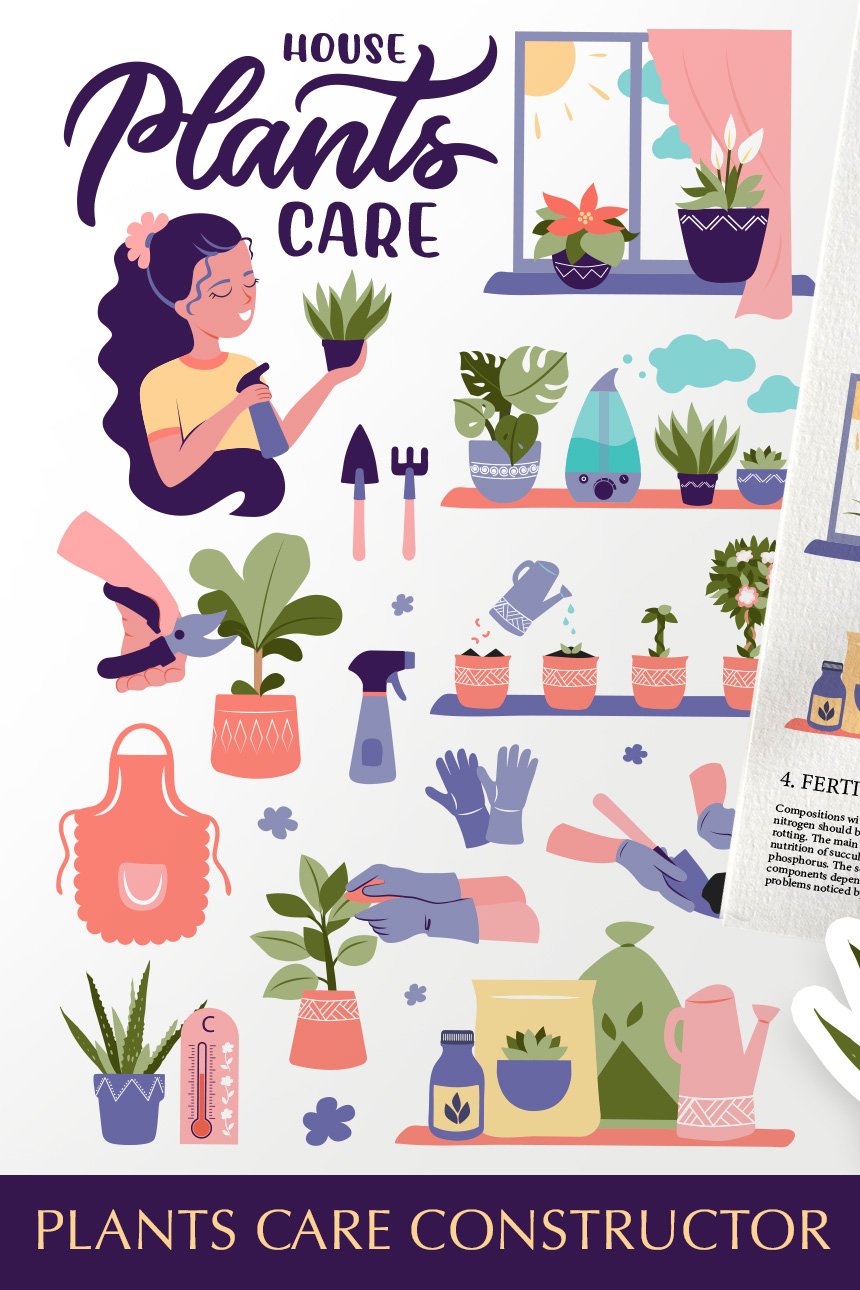 Plant pot constructor & Creator. Plants care elements set