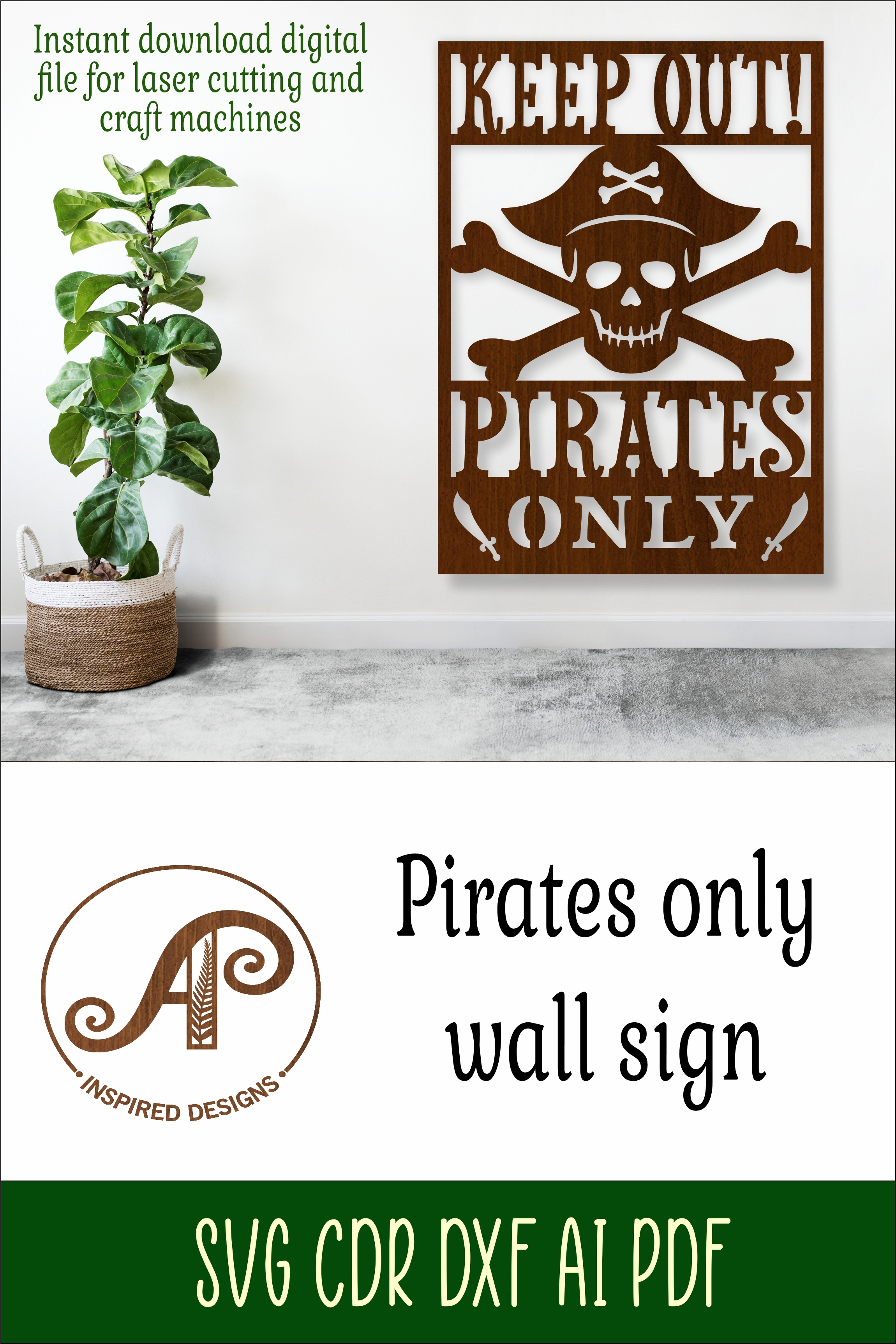 Keep out, Pirates only wall sign, SVG laser cut file