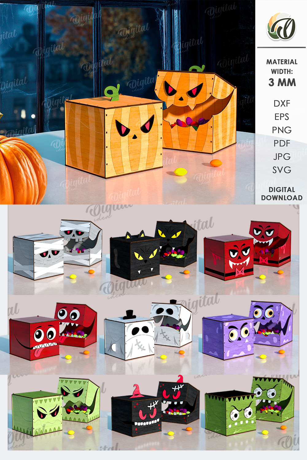 Monster boxes Bundle Laser Cut. Cute Monster SVG