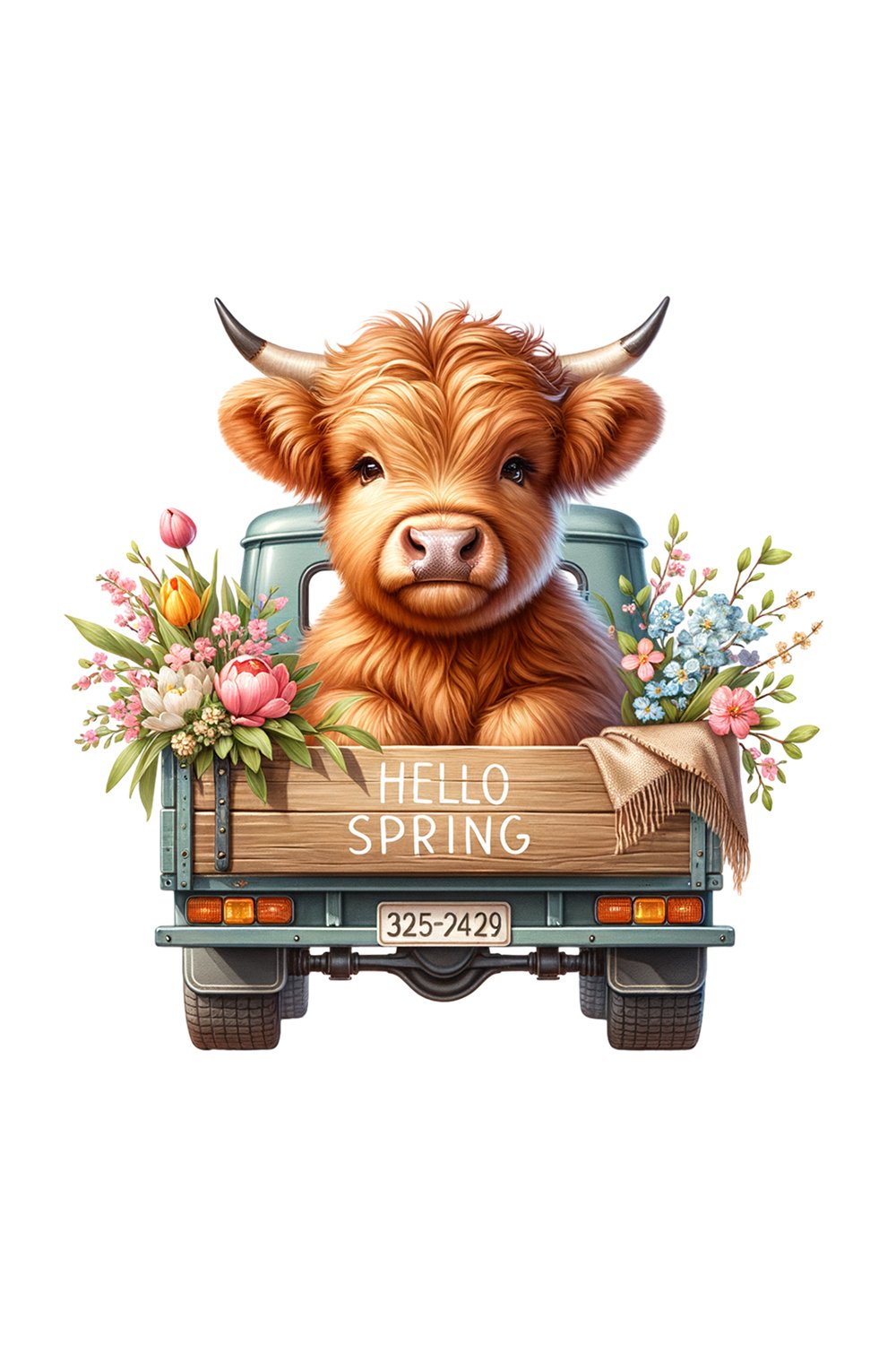 Highland Cow with Truck Spring Clipart PNG (3648848)