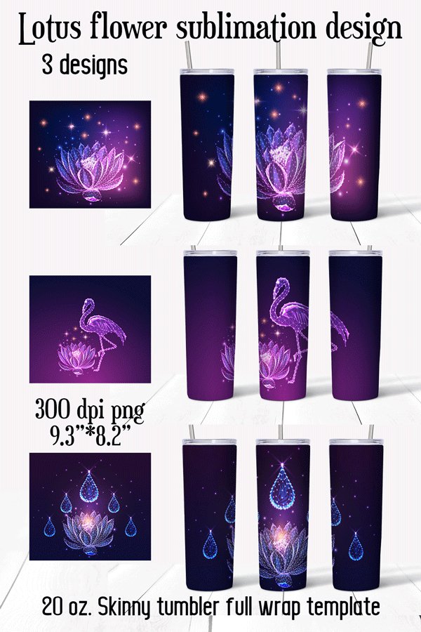 Lotus flower sublimation designs. Skinny tumbler design.