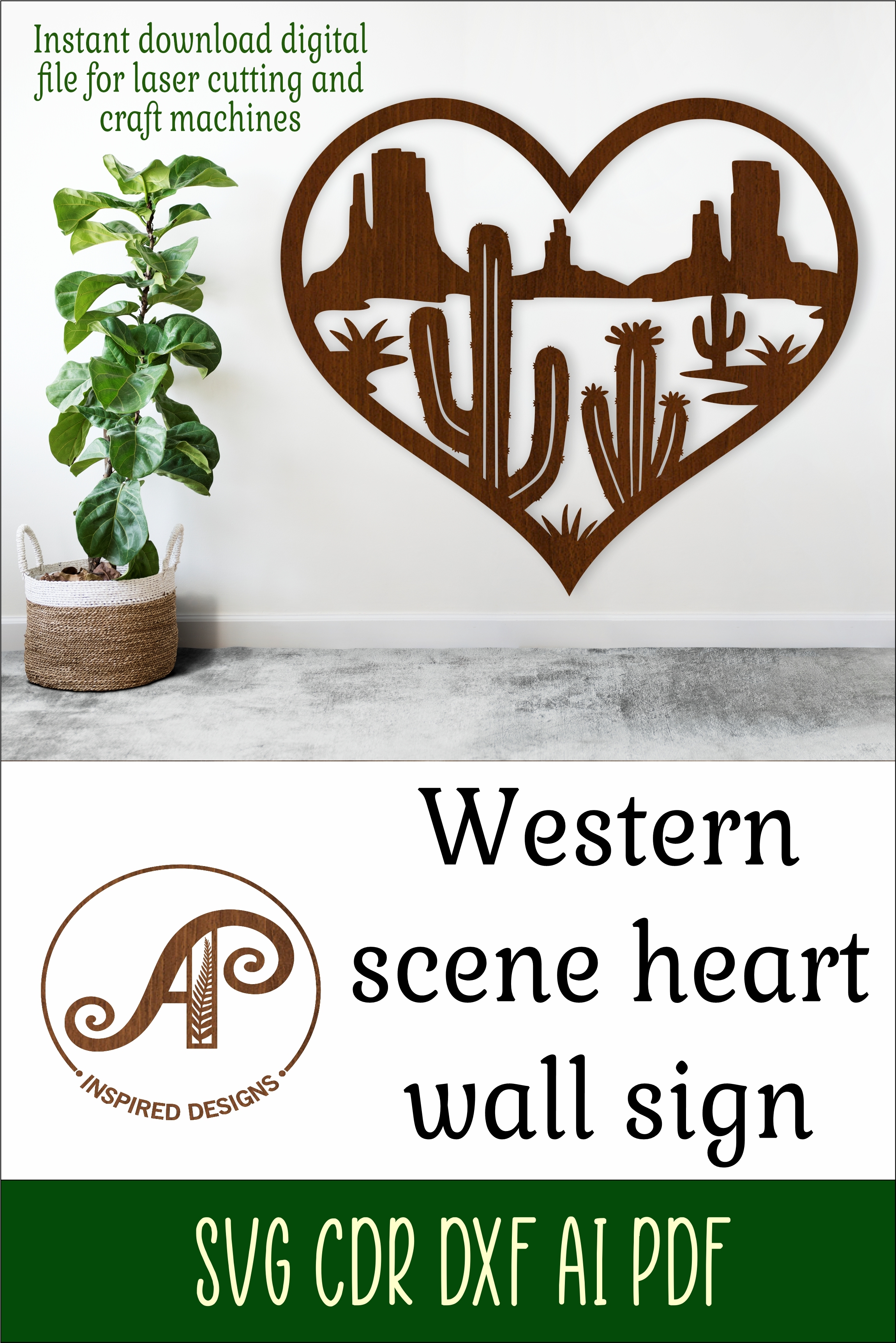 Western scene cowboy heart wall sign, SVG file.