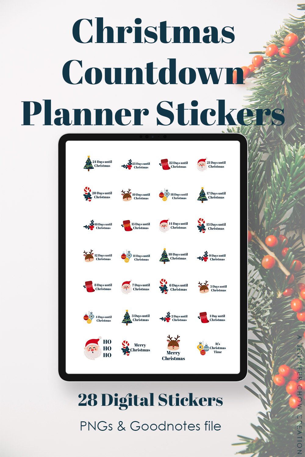 Christmas Countdown Stickers for Digital Planner