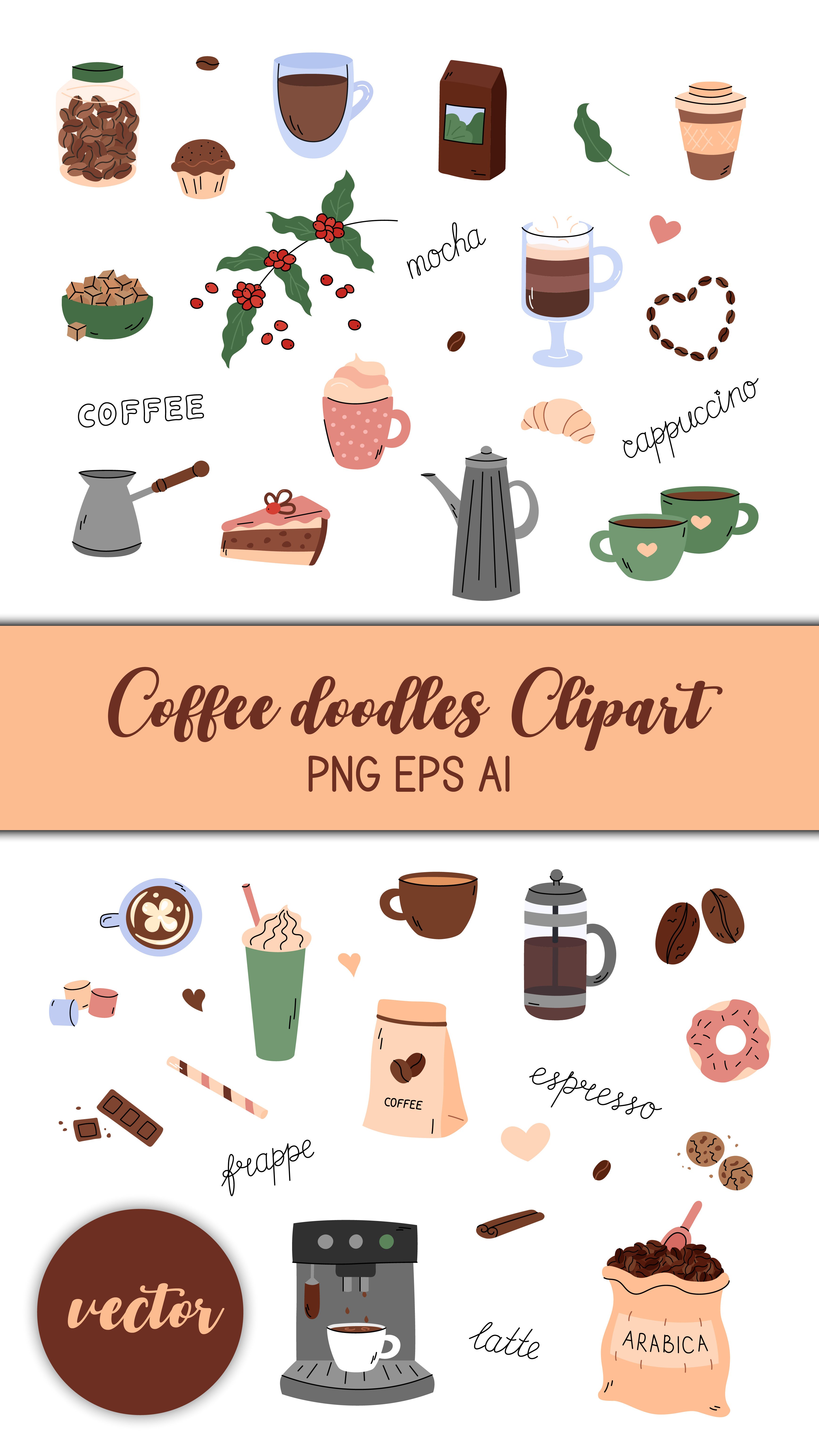 Coffee Clipart PNG EPS Vector Doodles Cute Coffee Elements