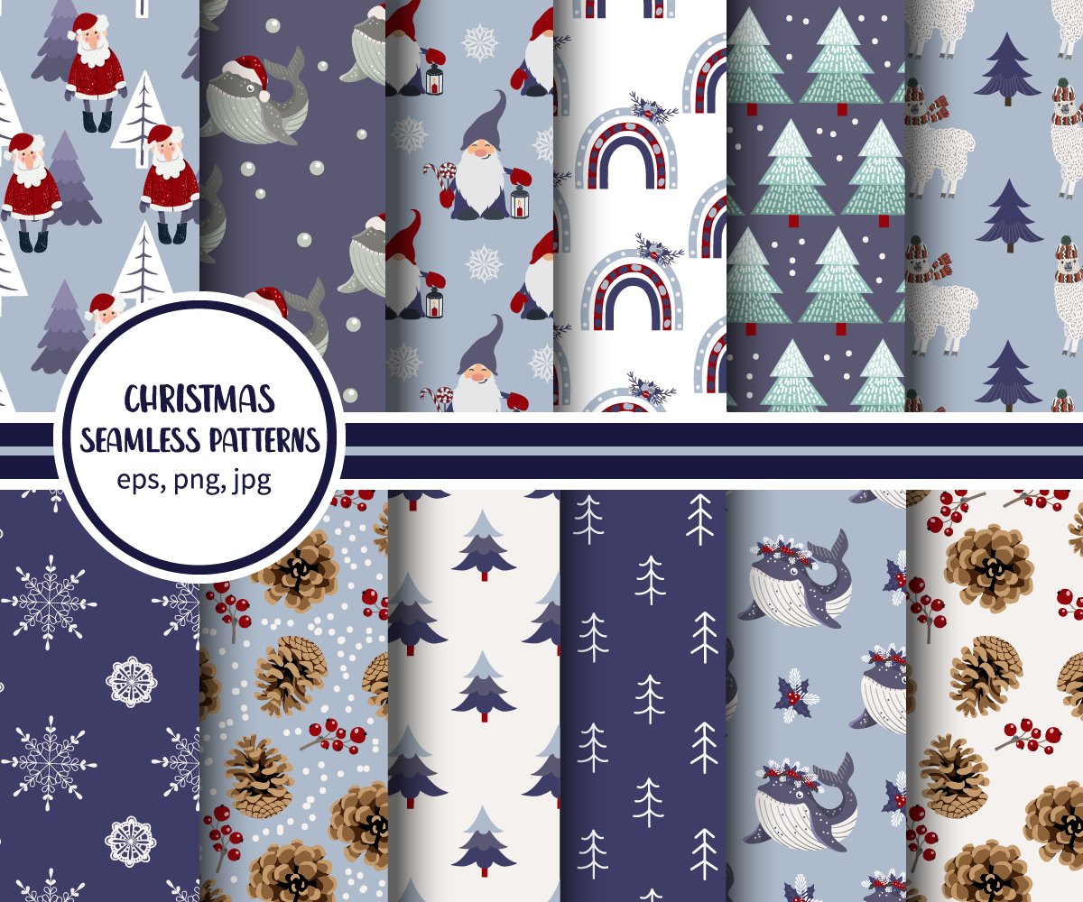 Christmas seamless patterns pack. Printable digital papers