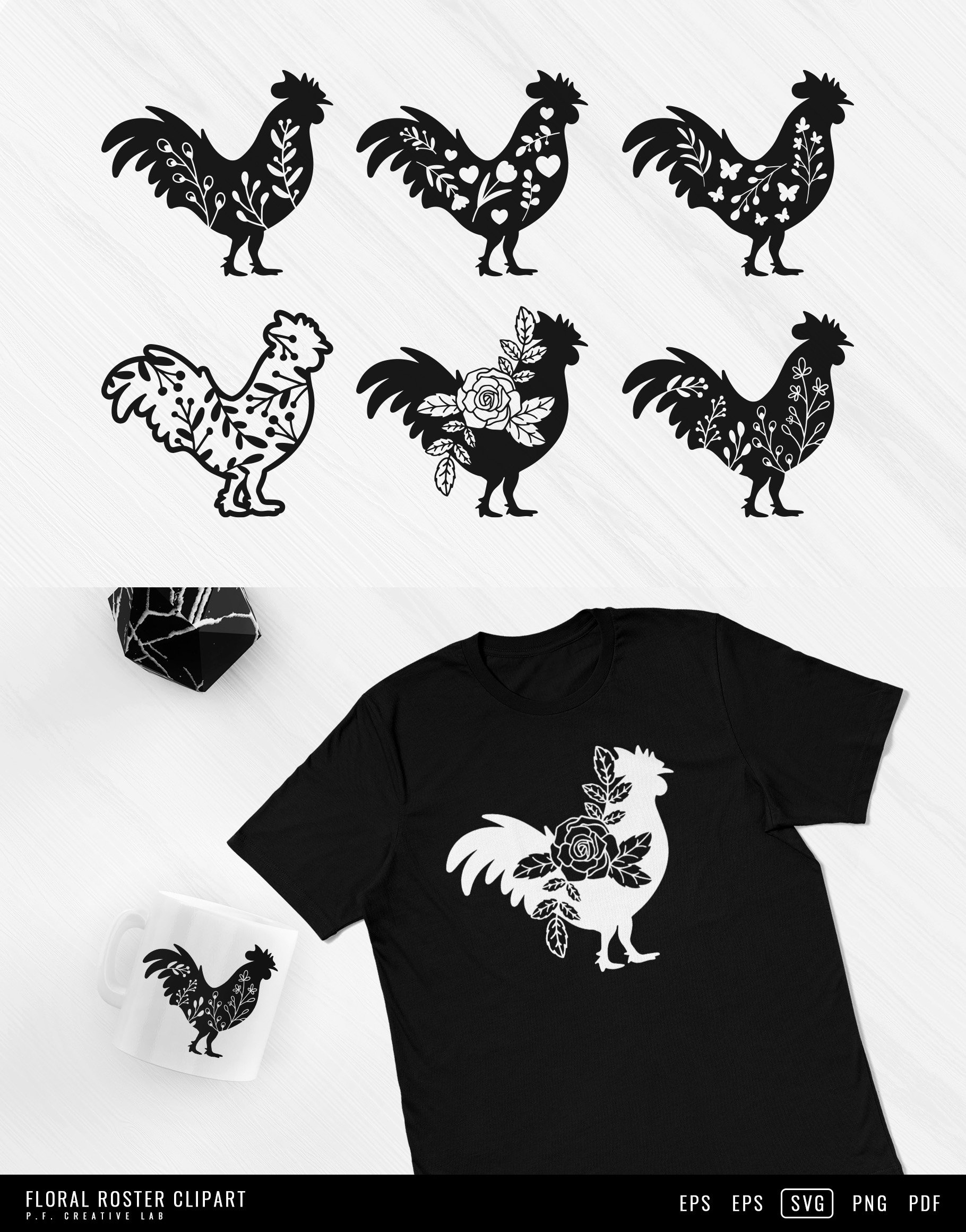 Floral Rooster SVG Bundle