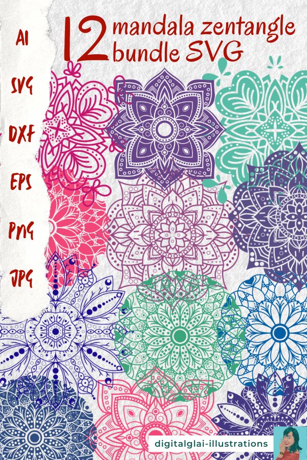 Mandala SVG Zentangle Bundle | 12 Cut Files (1144038)
