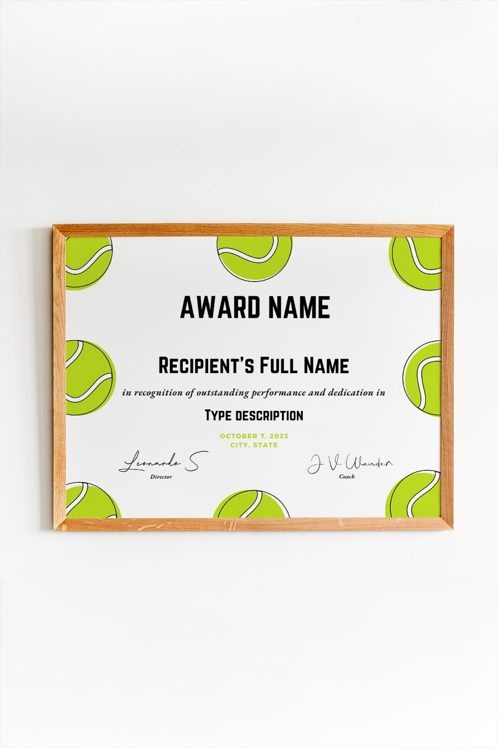 Editable Tennis Award Certificate template, printable