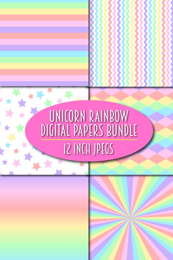 Unicorn Pastel Rainbow Pattern Digital Papers